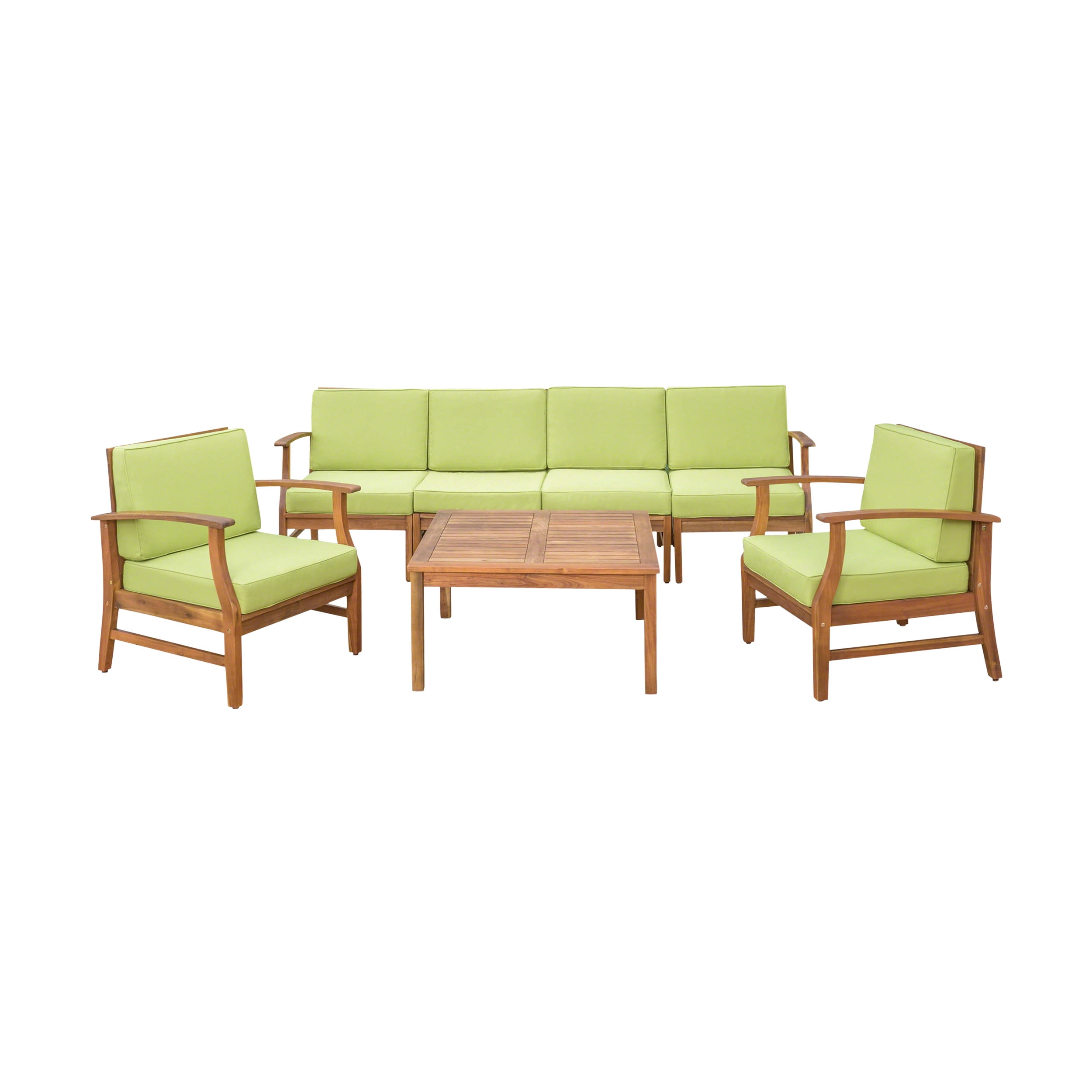GDF Studio Abena Outdoor Acacia Wood 6 Seater Sofa and Club Chair Set ...