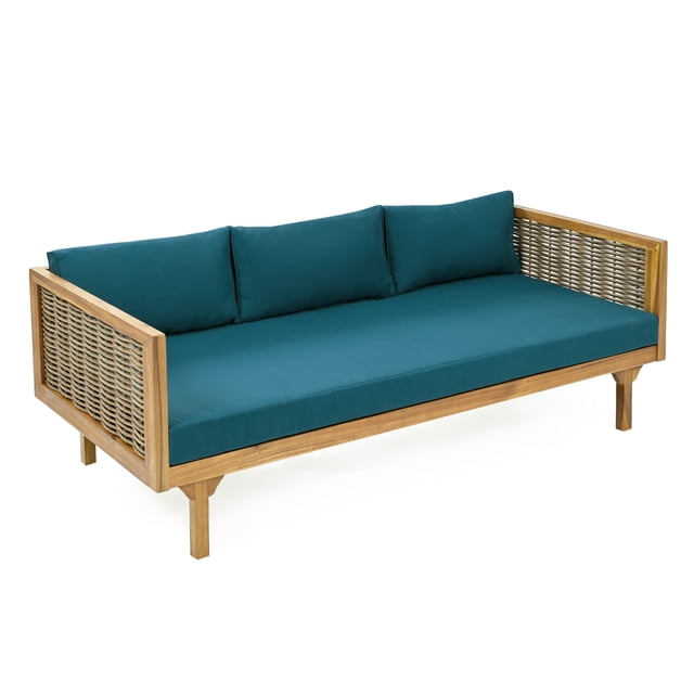 GDF Studio Acacia Wood 3-Seater Daybed with Slat Panel Design, Rattan ...