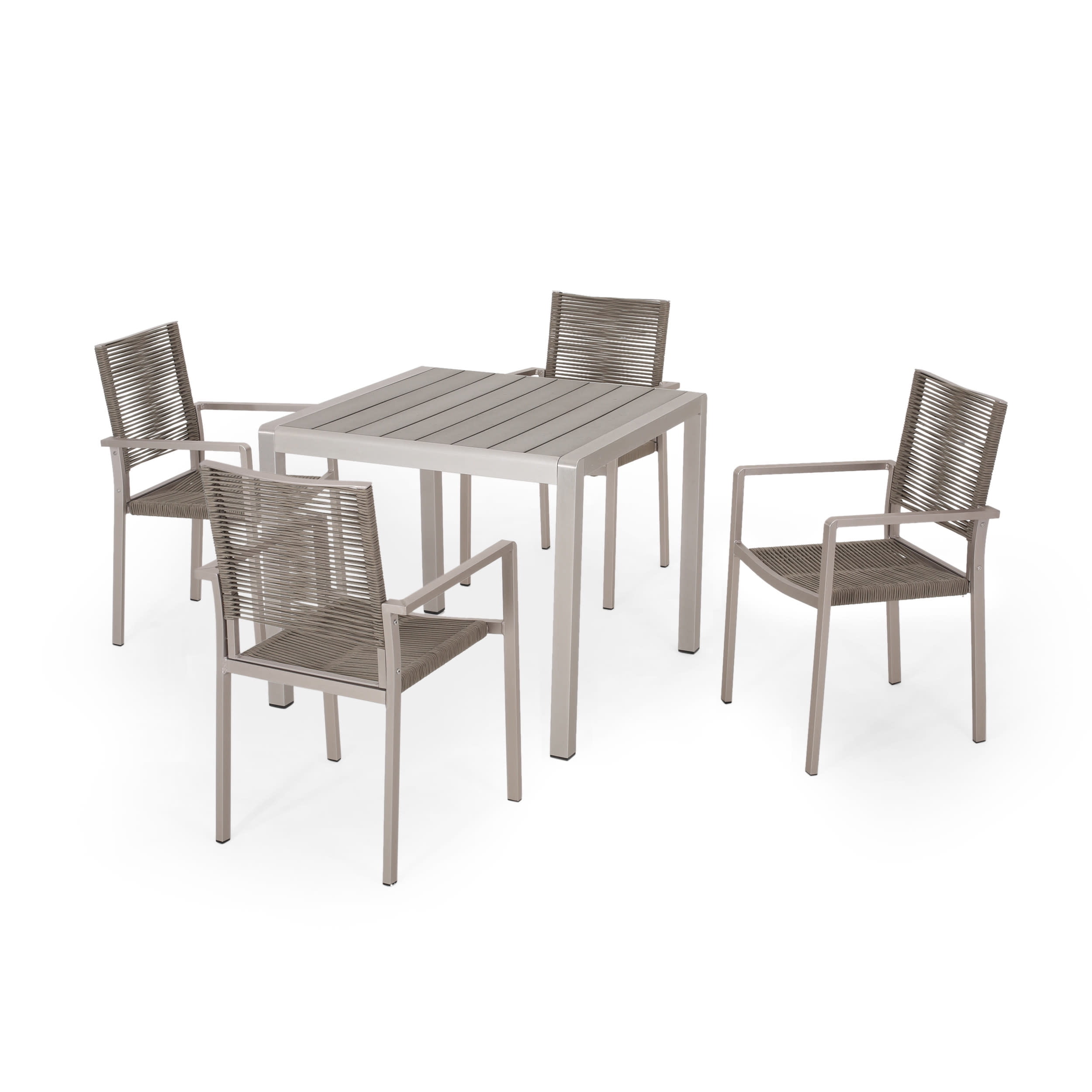 GDF Studio Adella Outdoor Aluminum and Rope 5 Piece Dining Set, Taupe ...