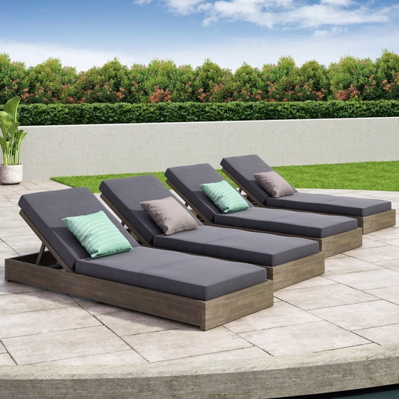GDF Studio Adjustable Acacia Wood Outdoor Chaise Lounges with Cushions ...