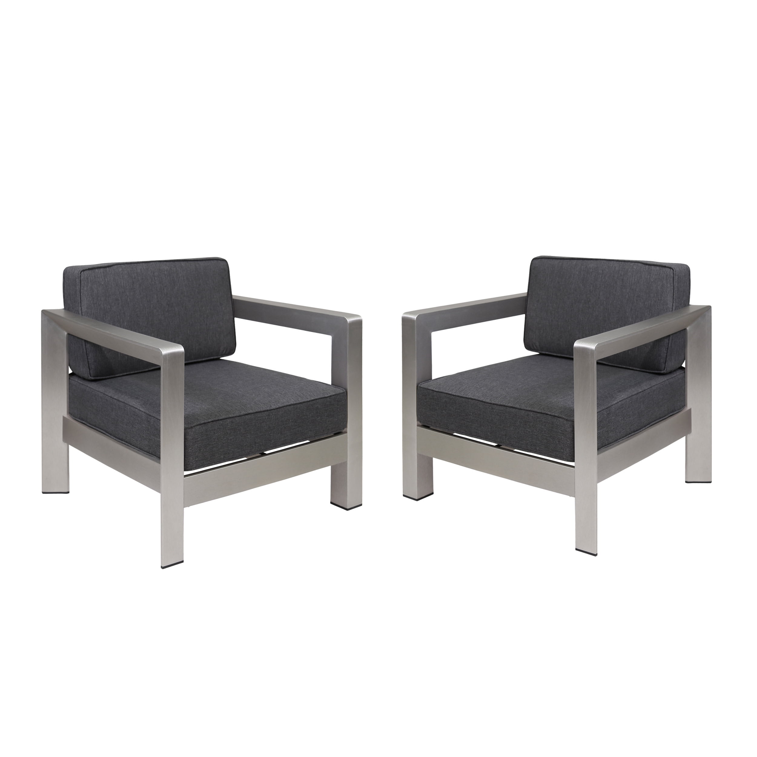 GDF Studio Alec Outdoor Aluminum Club Chairs with Cushions, Set of 2 ...