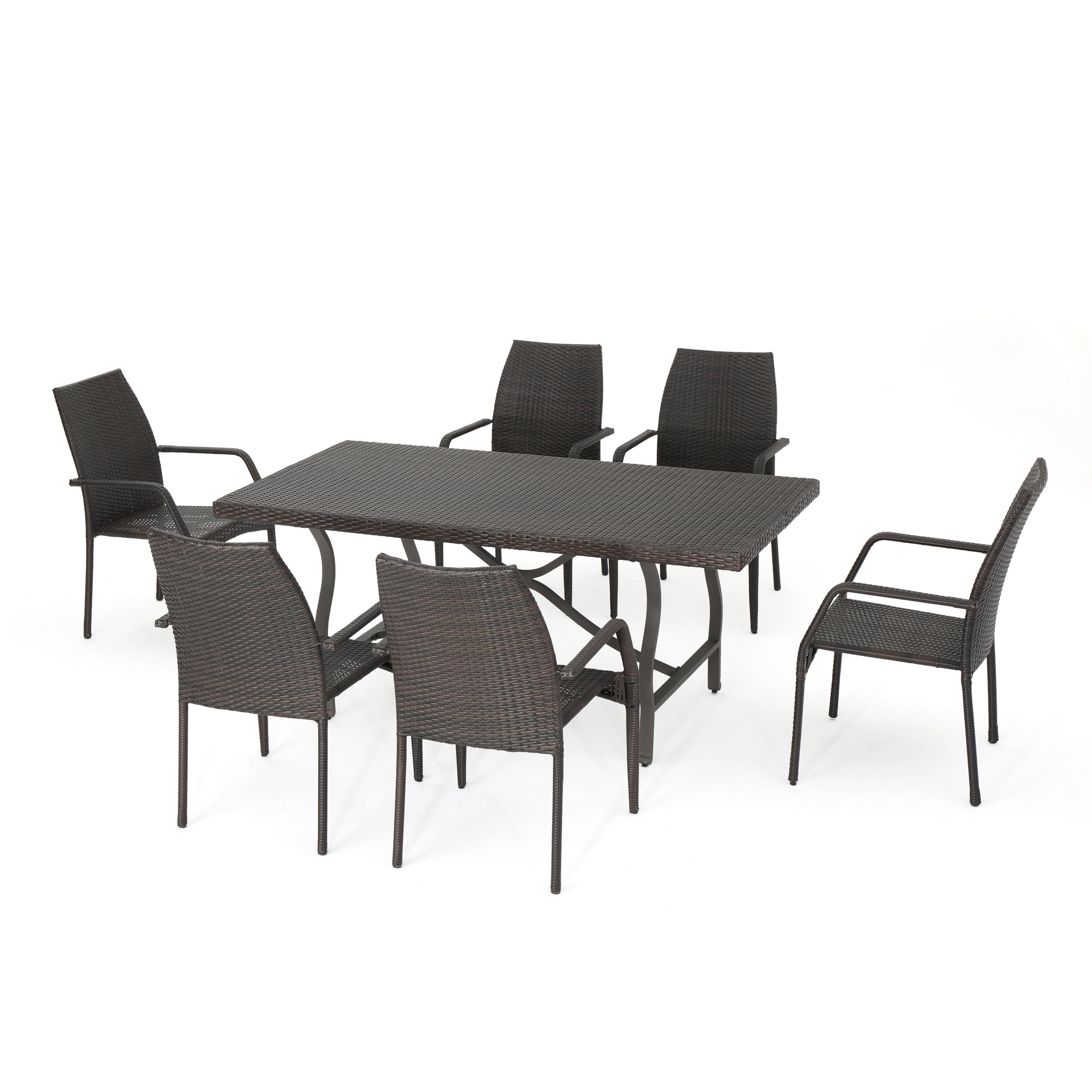 GDF Studio Alexi Outdoor 7 Piece Wicker Dining Set, Multibrown ...