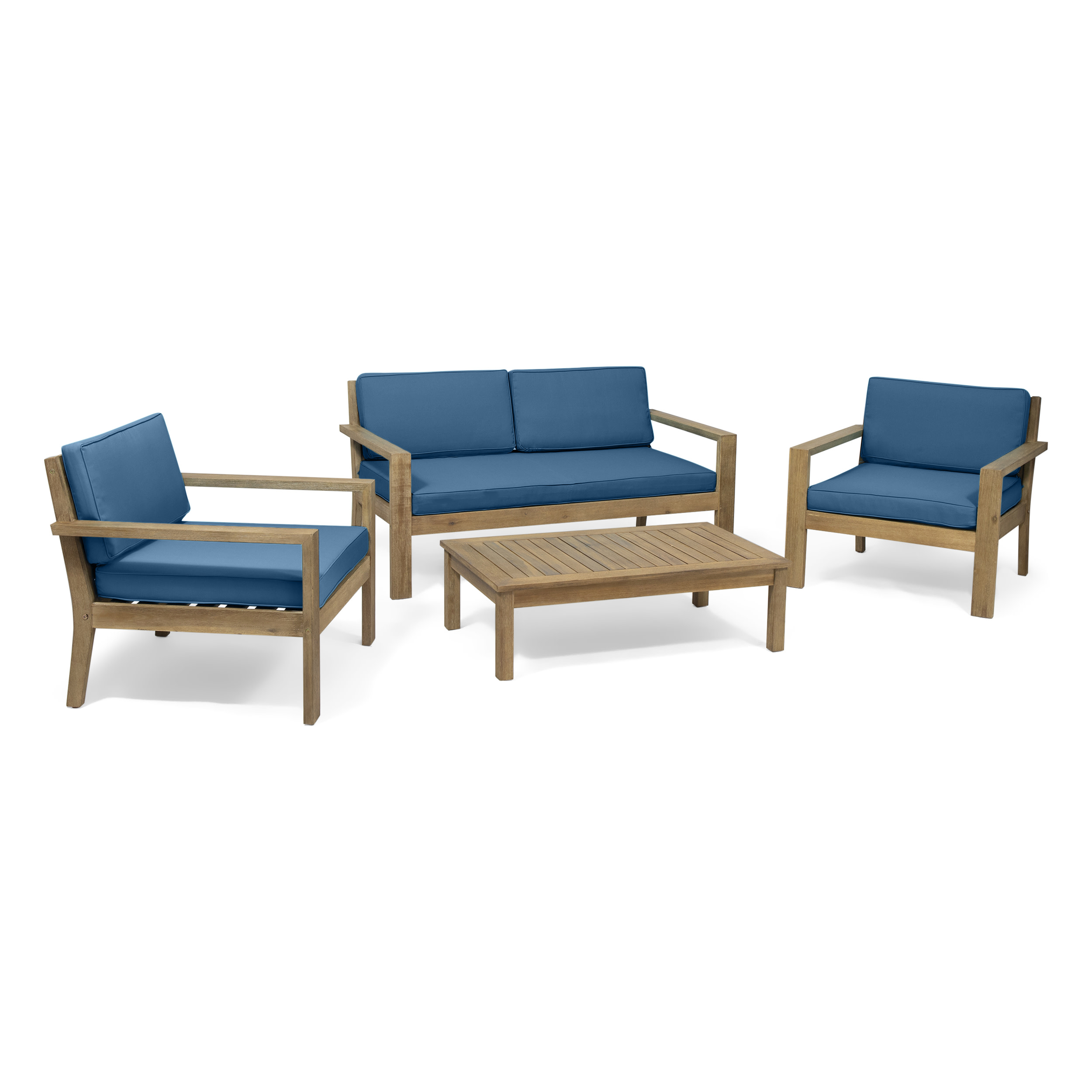 GDF Studio Antoine Outdoor Acacia Wood 4 Seater Chat Set with Cushions ...