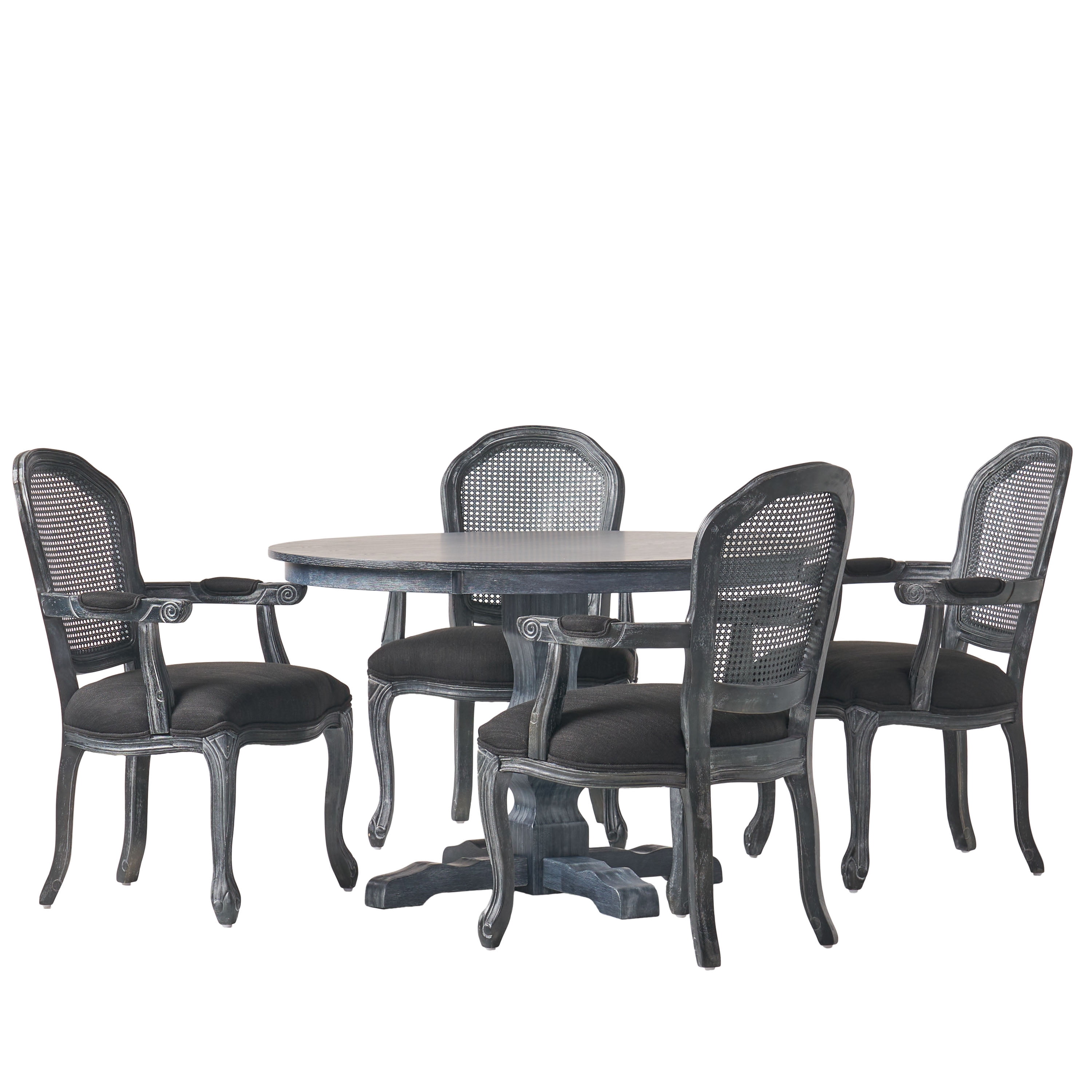 GDF Studio Ardyce French Country Fabric Upholstered Wood and Cane 5 Piece Circular Dining Set ...