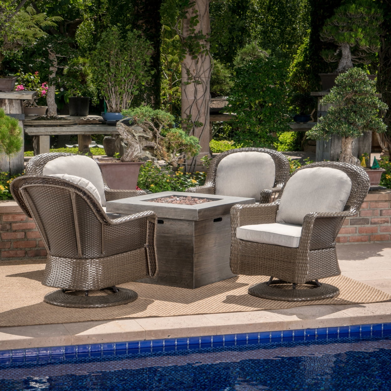 GDF Studio Assisi Outdoor Wicker 5 Piece with Cushions, Brown, Ceramic ...