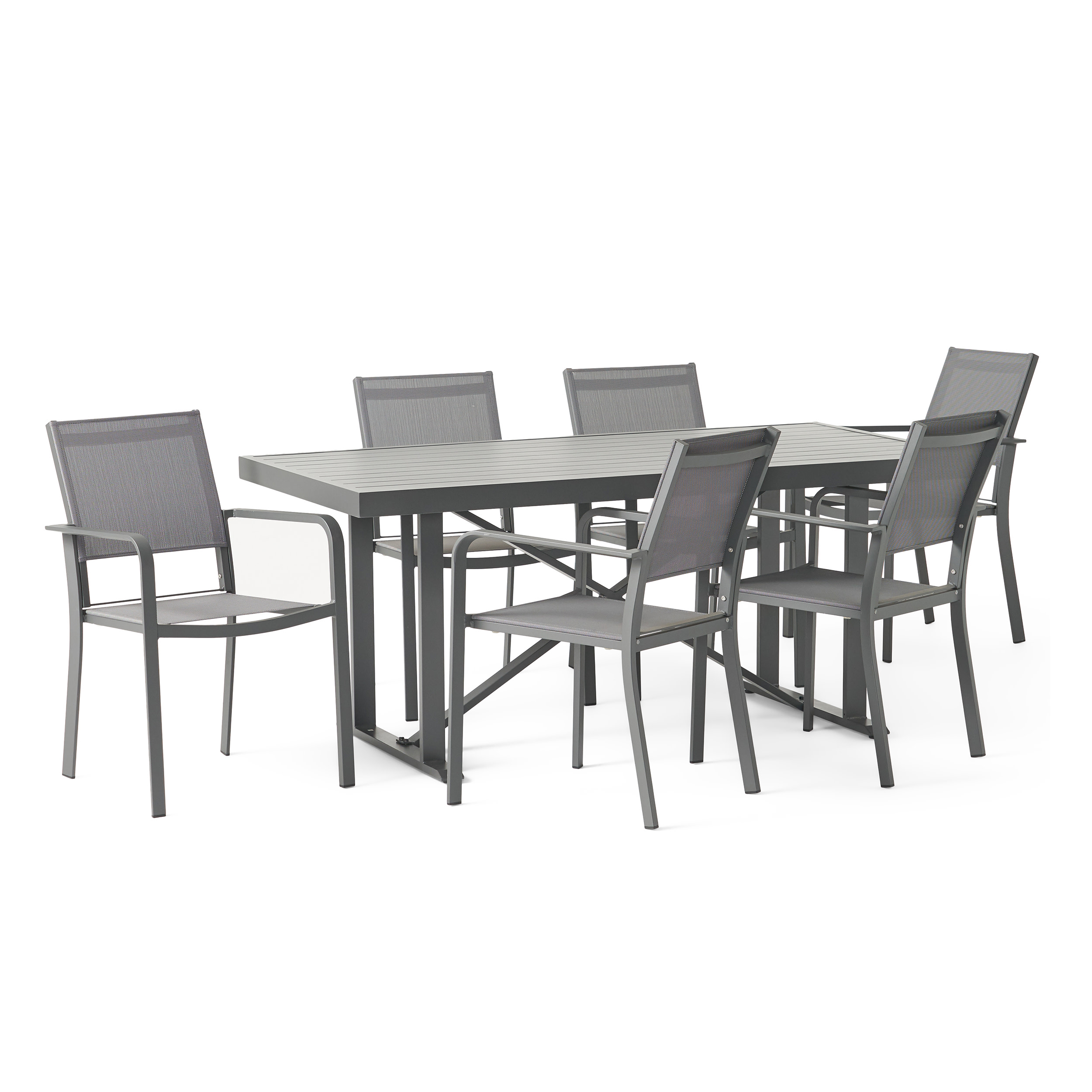 GDF Studio Atkinson Outdoor Mesh and Aluminum 7 Piece Dining Set, Gray ...