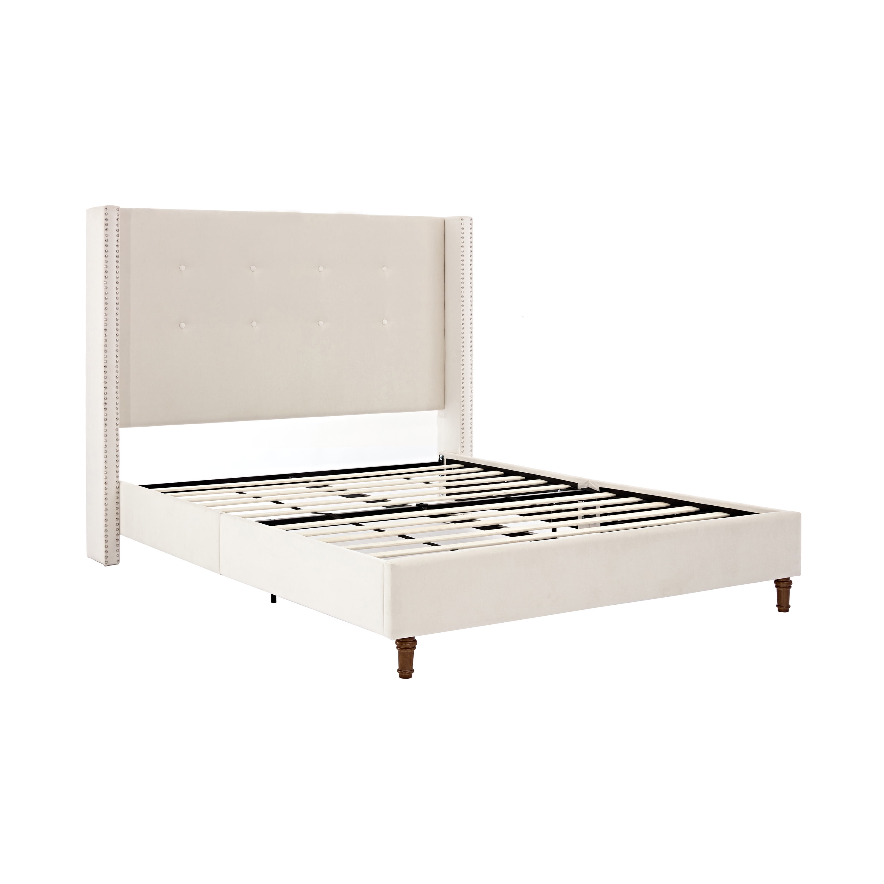 GDF Studio Aubrey Velvet Wingback Bed, Ivory + Queen - Walmart.com