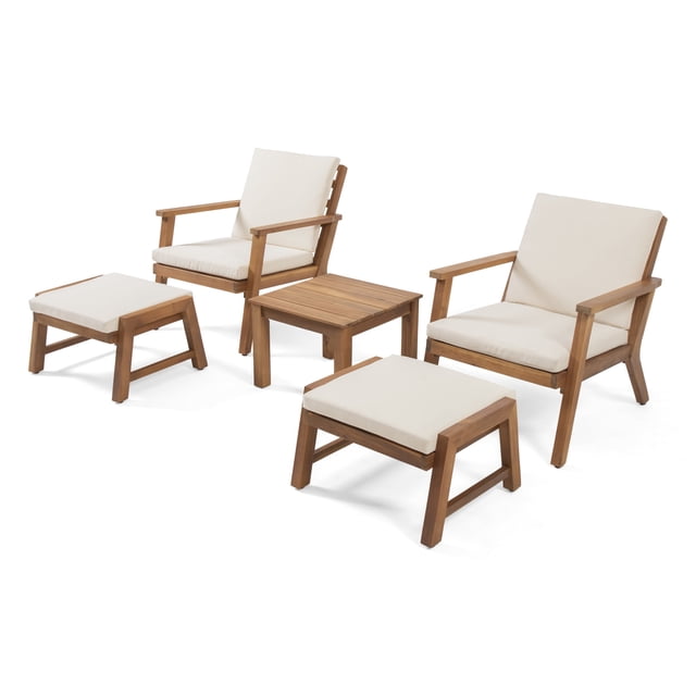 GDF Studio 5 Piece Acacia Wood Club Chair and Ottoman Set - Walmart ...