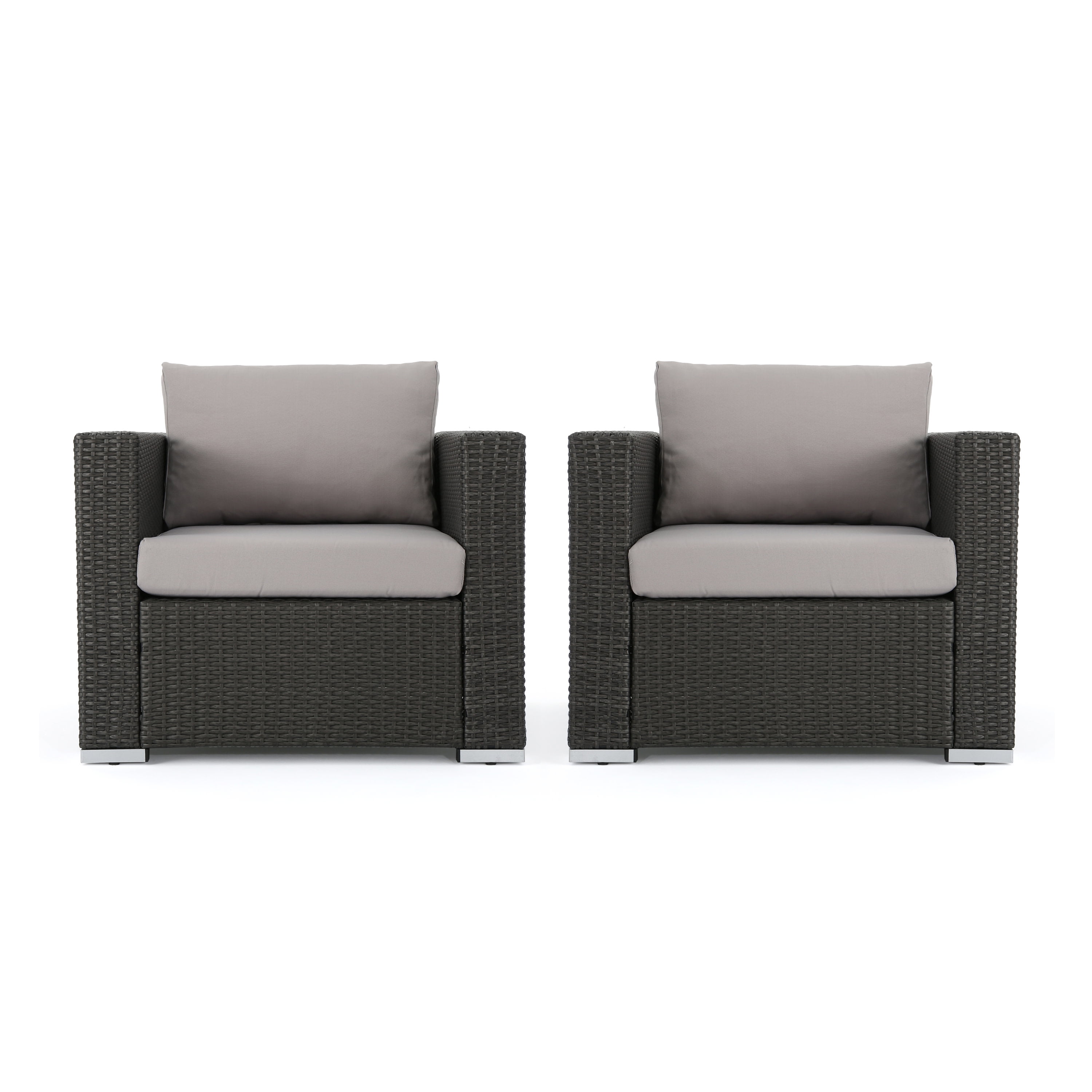 GDF Studio Avianna Outdoor Wicker Club Chair with Cushions, Set of 2 ...