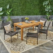 Kalani Outdoor 7 Piece Acacia Wood and Mesh Oval Dining Set, Teak ...