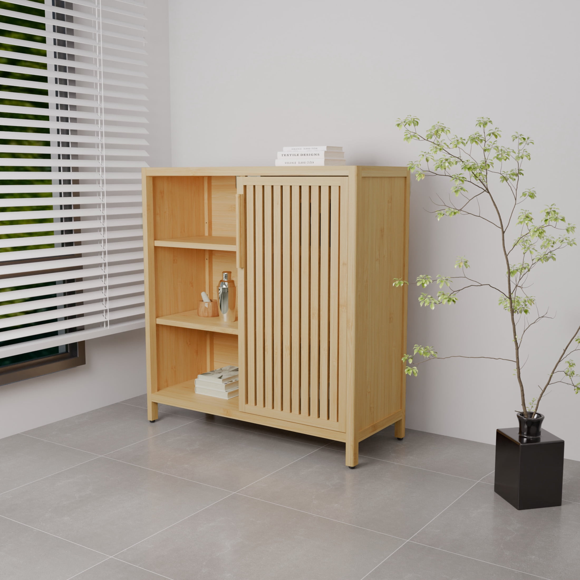 GDF Studio Bamboo Storage Cabinet with Single Door and Open Shelves ...