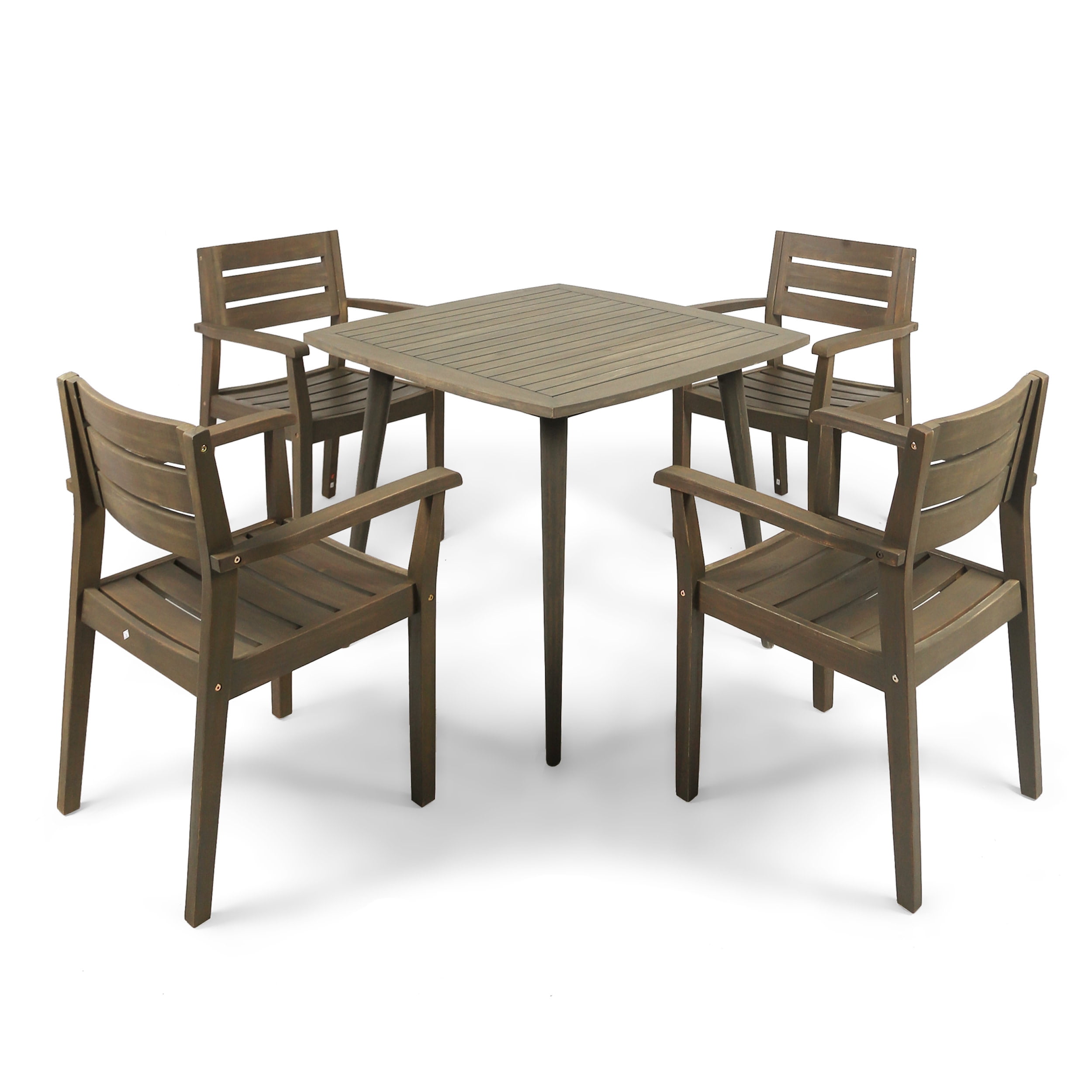 GDF Studio Bauer Outdoor Acacia Wood 5 Piece Dining Set, Gray - Walmart.com