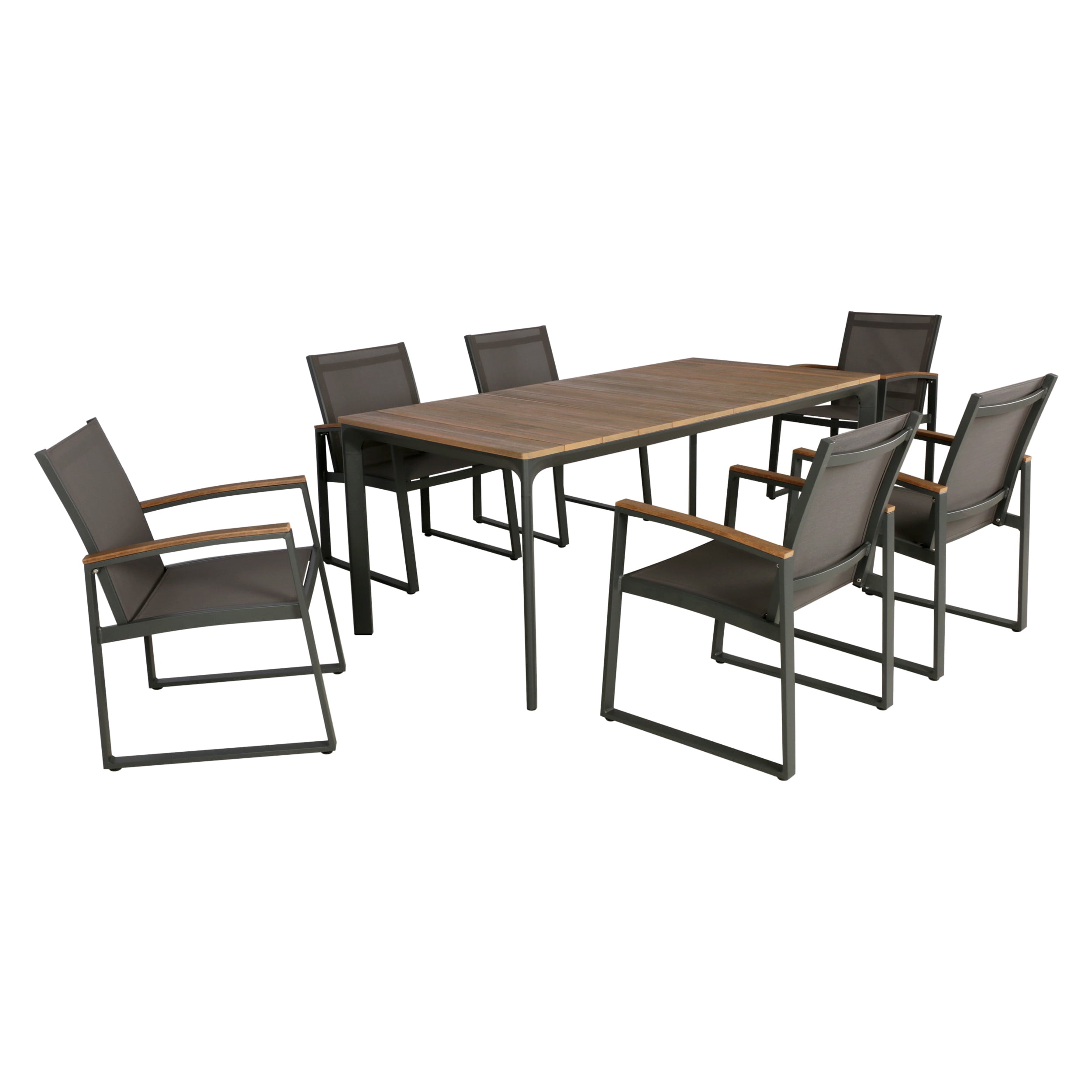 GDF Studio Becker Outdoor Aluminum 7 Piece Dining Set with Wood ...