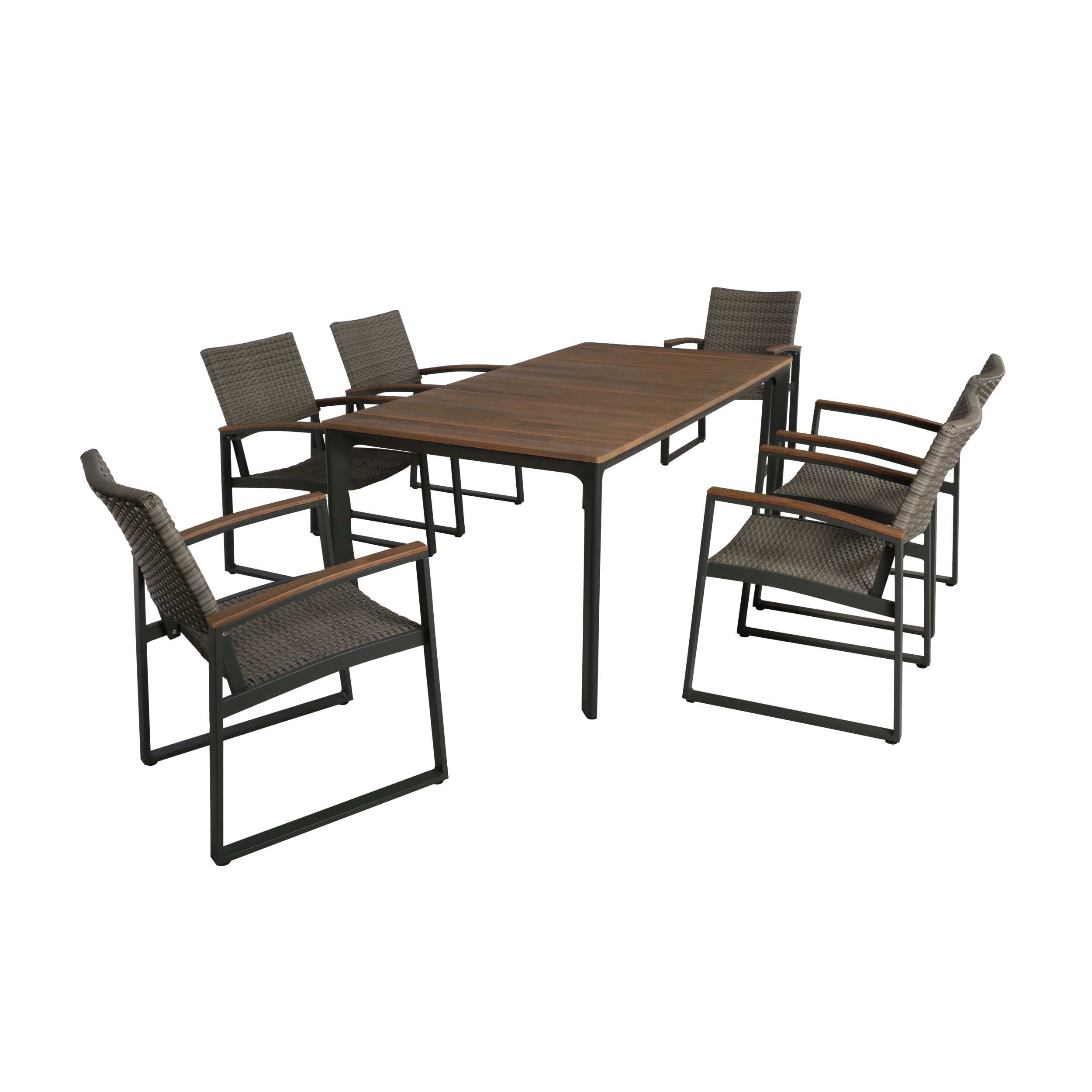 GDF Studio Becker Outdoor Aluminum 7 Piece Dining Set with Wood ...