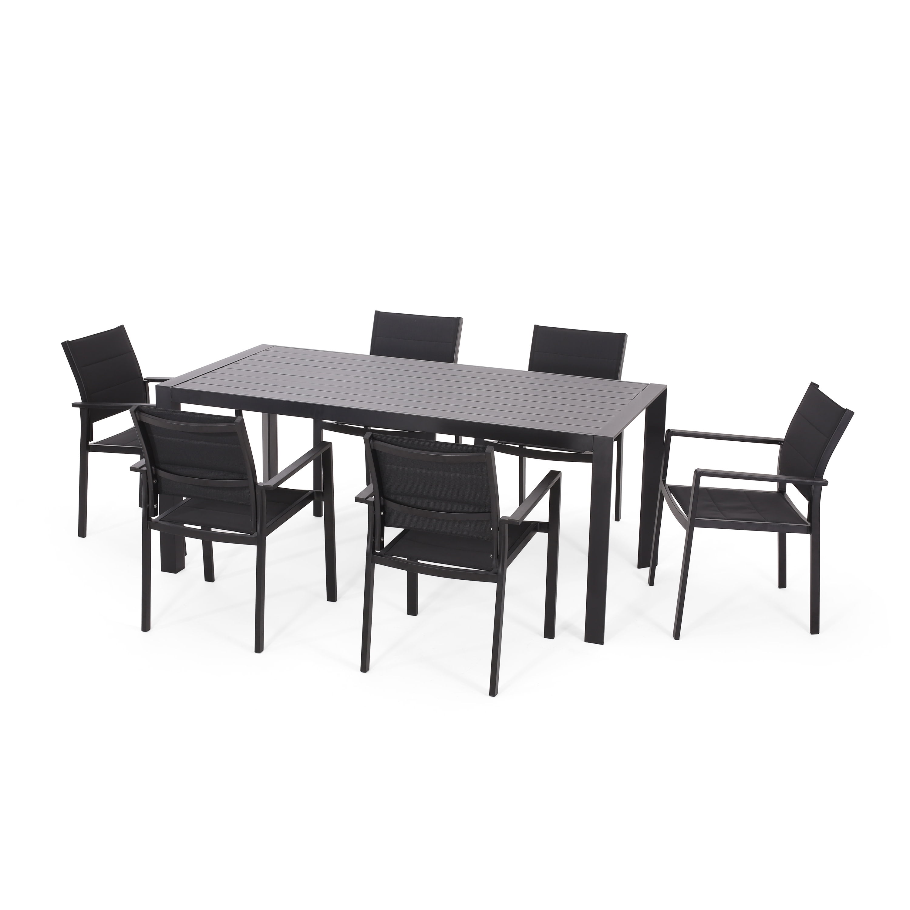 GDF Studio Bellomy Outdoor Mesh and Aluminum 7 Piece Dining Set, Black ...