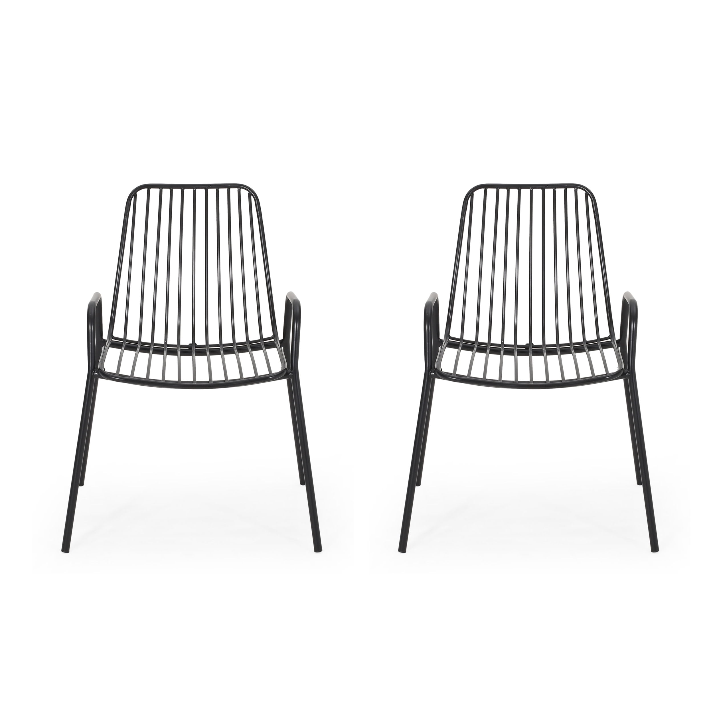 GDF Studio Berkman Outdoor Metal Wire Club Chairs, Set of 2, Black ...