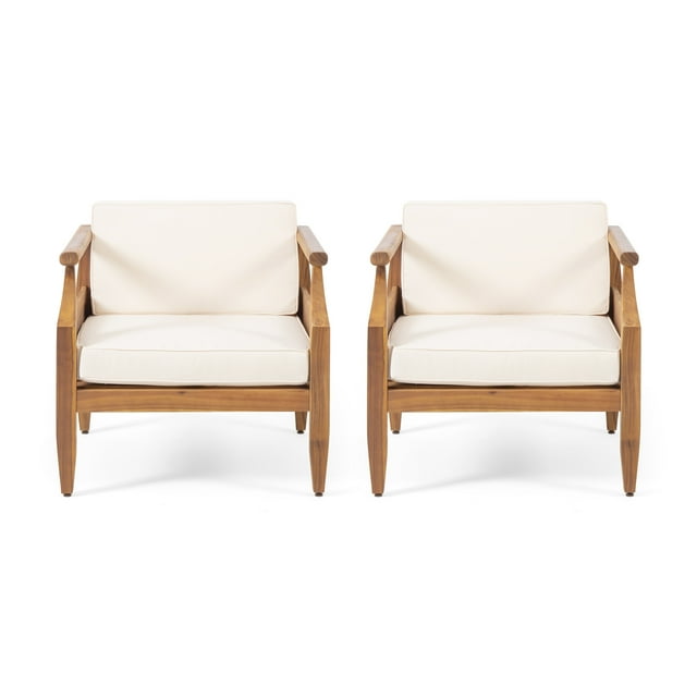 GDF Studio Bianca Natural Acacia Wood Patio Club Chairs with Cushions ...