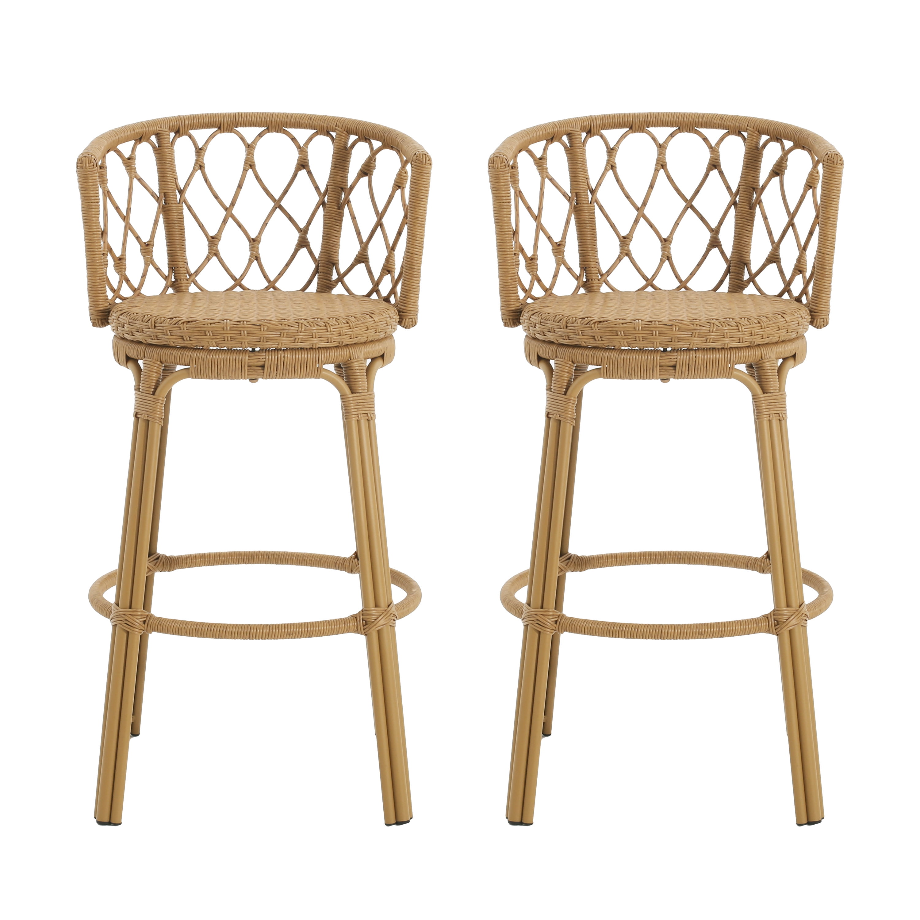 GDF Studio Boho Wicker Outdoor Bar Stools, Light Brown(Set of 2 ...