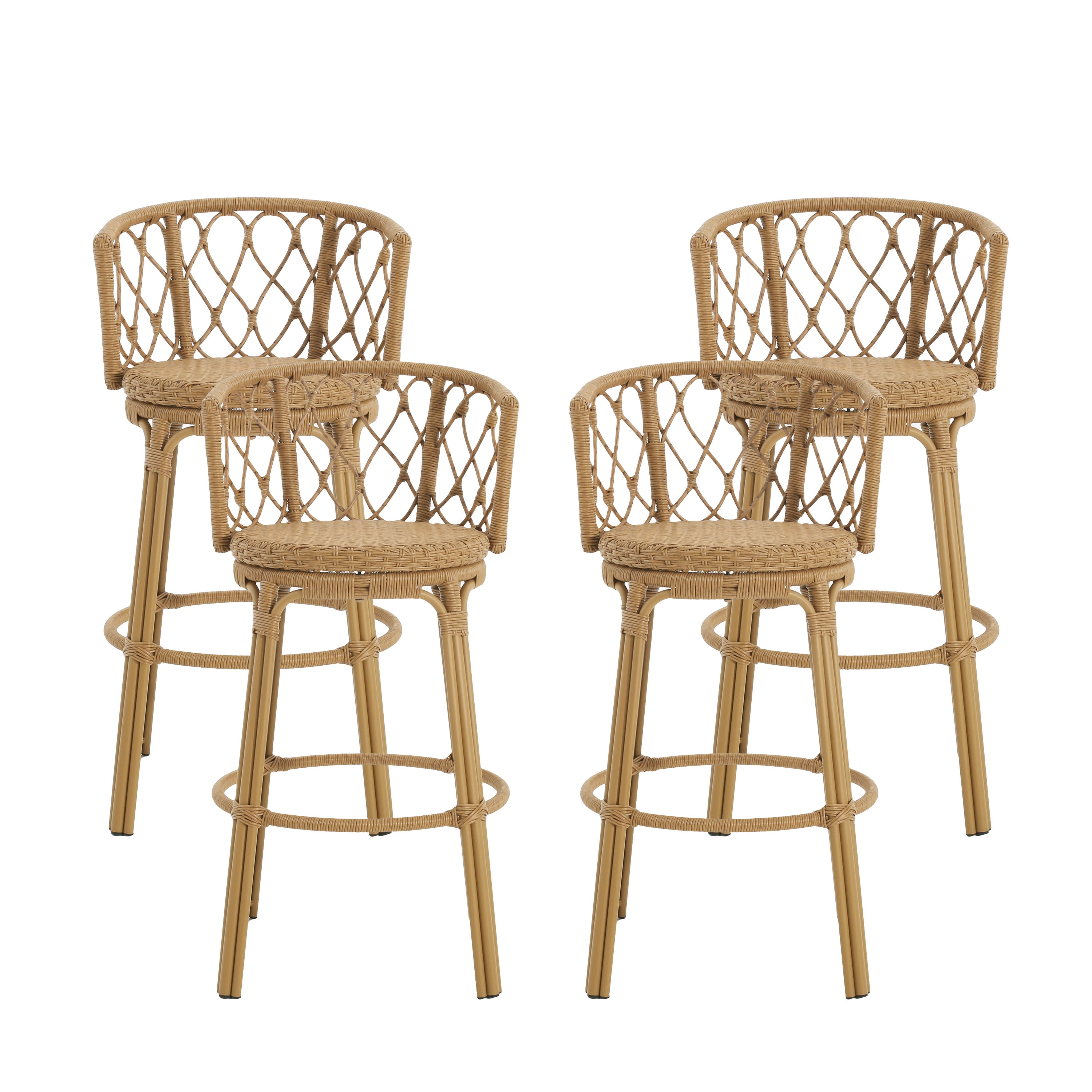 GDF Studio Boho Wicker Outdoor Bar Stools, Light Brown(Set of 4 ...