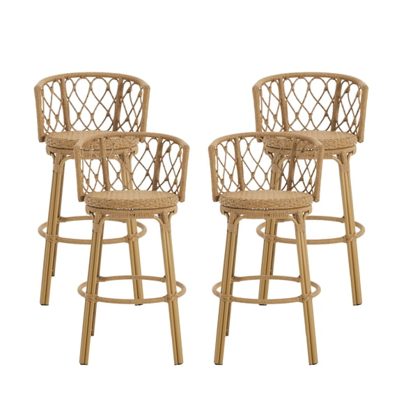 GDF Studio Boho Wicker Outdoor Bar Stools, Light Brown(Set of 4 ...