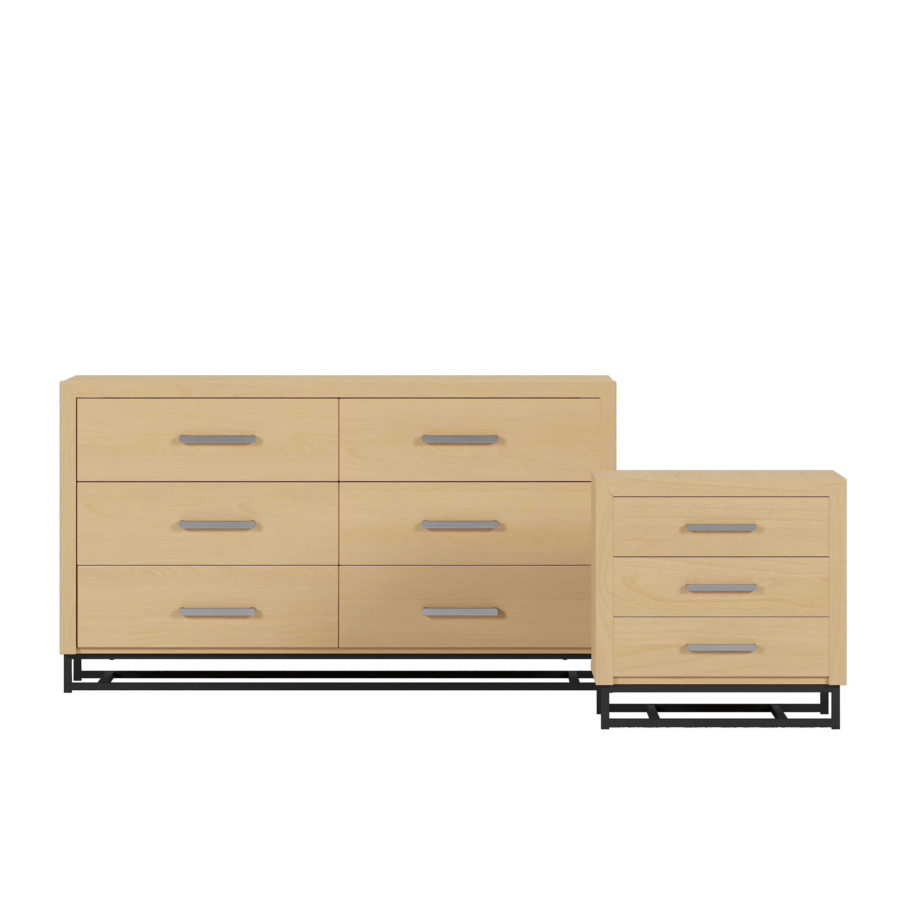 GDF Studio Borah Modern 3-Drawer Nightstand & 6-Drawer Double Dresser ...