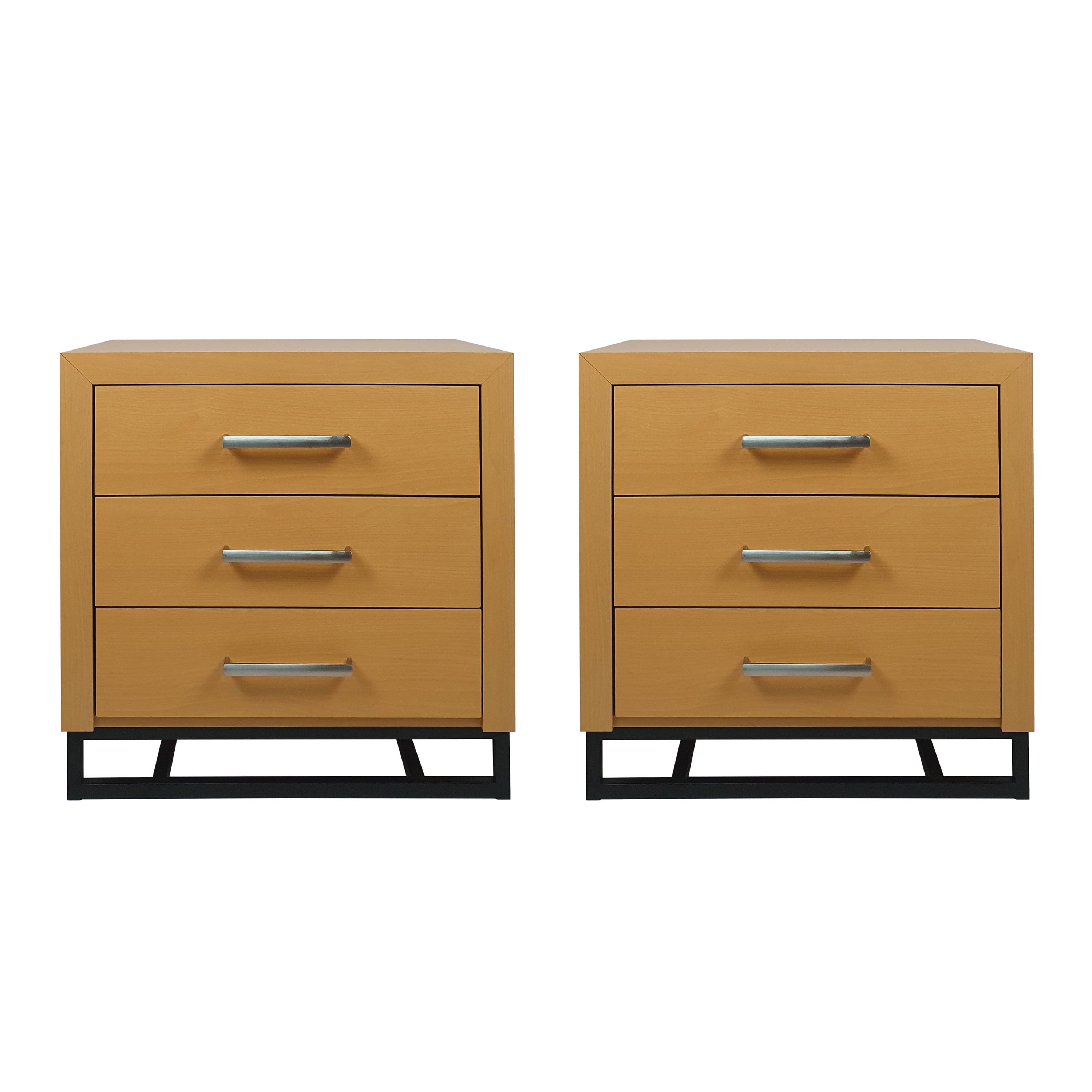 GDF Studio Borah Contemporary Faux Wood 3 Drawer Nightstand, Set of 2 ...