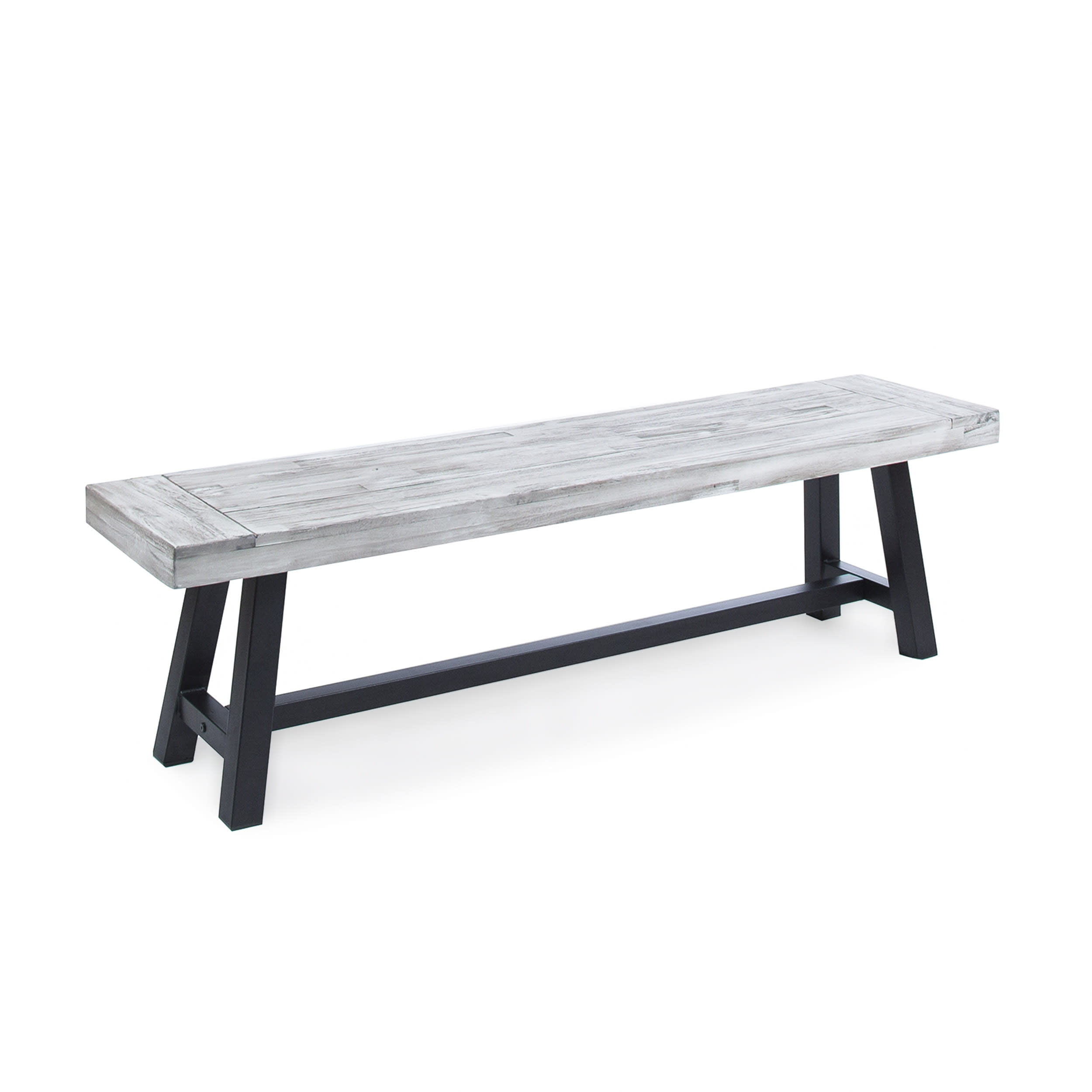 GDFSTUDIO Bowman Outdoor Wooden Bench, Sandblasted Light Gray, Acacia ...