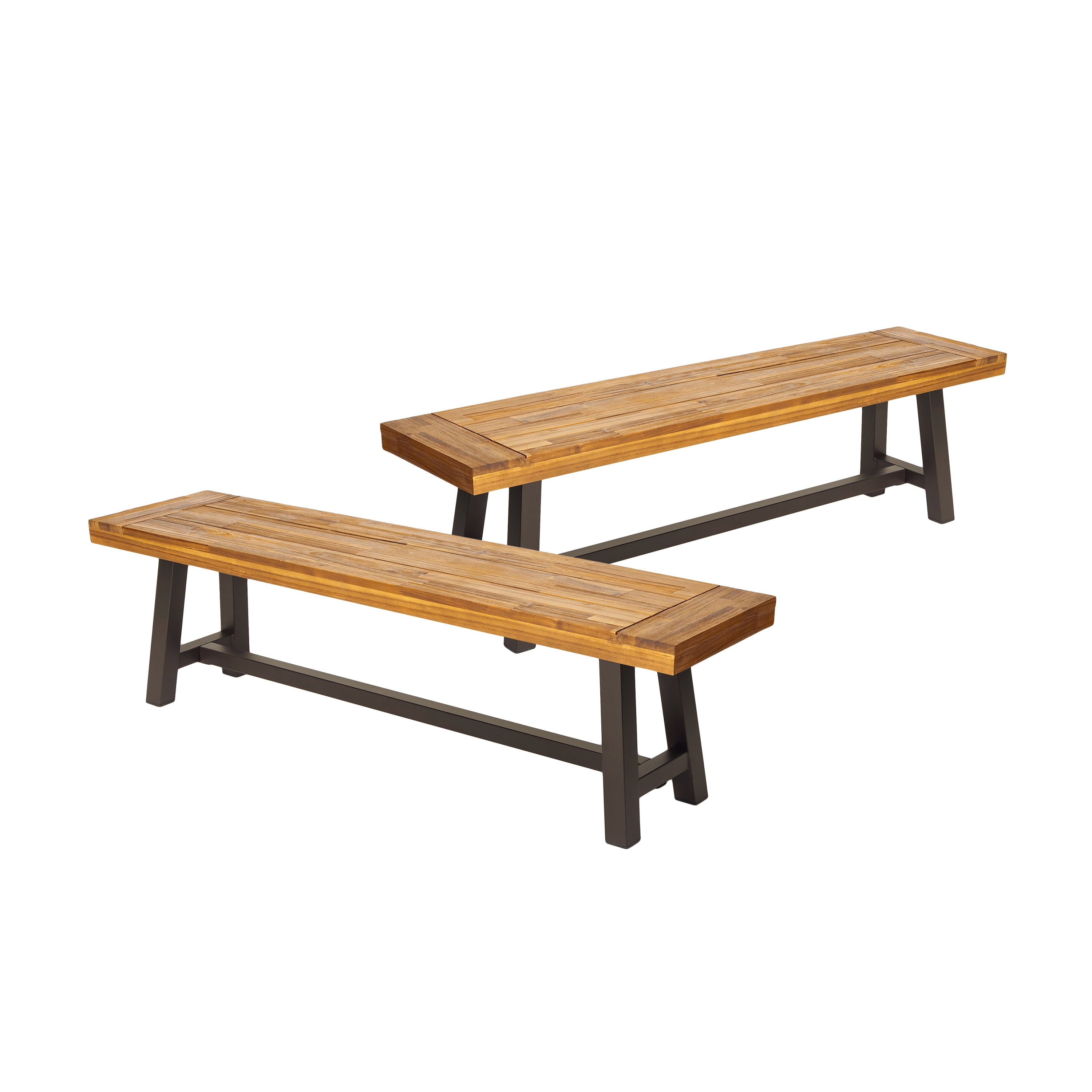 GDF Studio Bowman Outdoor Acacia Wood Benches, Set of 2, Sandblasted ...