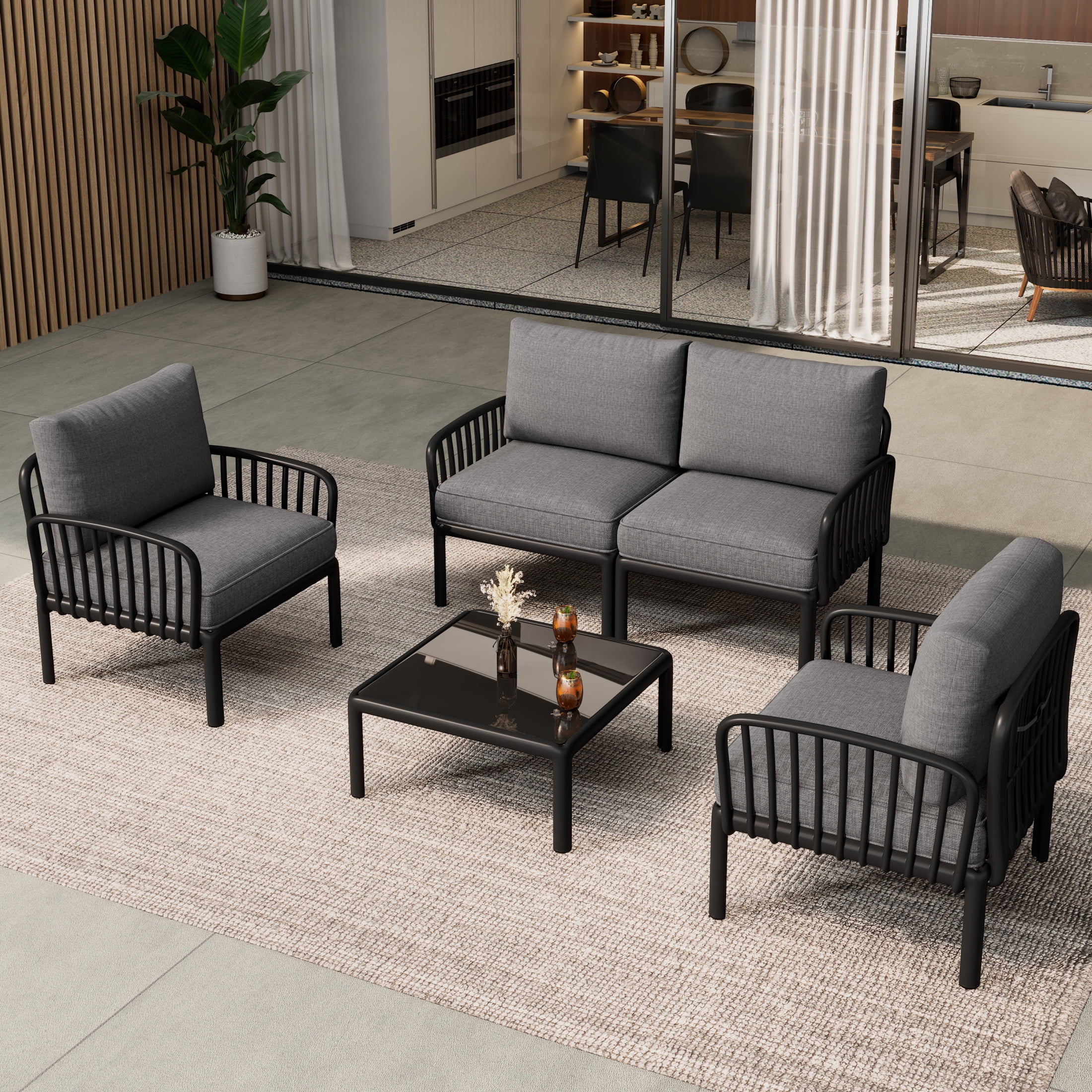 GDF Studio Briar Modern Outdoor Patio Sectional 4 Piece Conversation ...