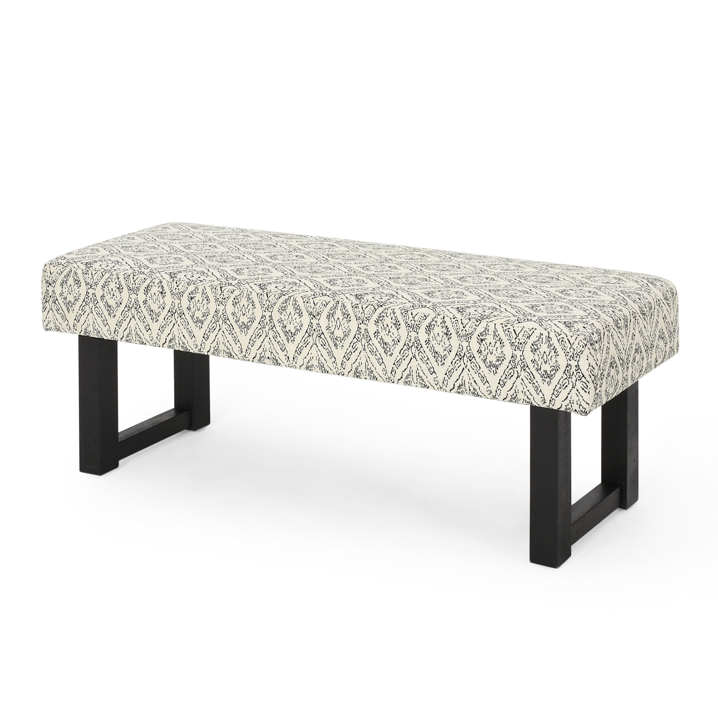 GDF Studio Buncombe Boho Fabric Upholstered Bench, Black Print and ...