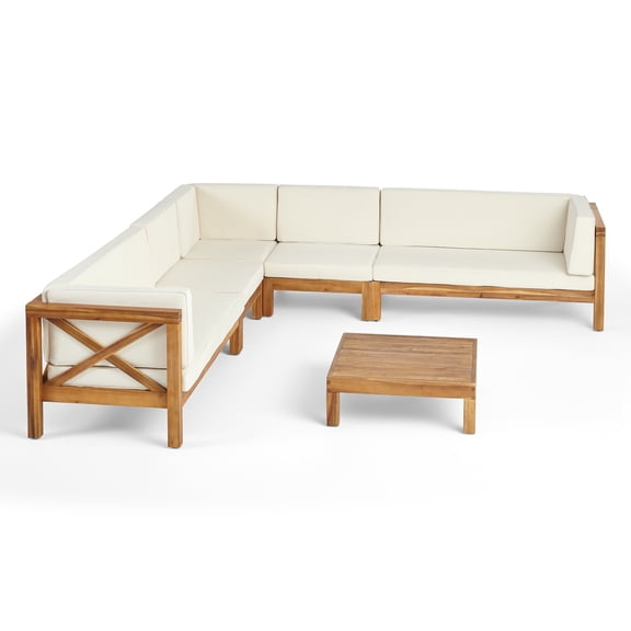GDF Studio Parma Outdoor Acacia Wood 3 Seater Sectional Sofa Set with ...