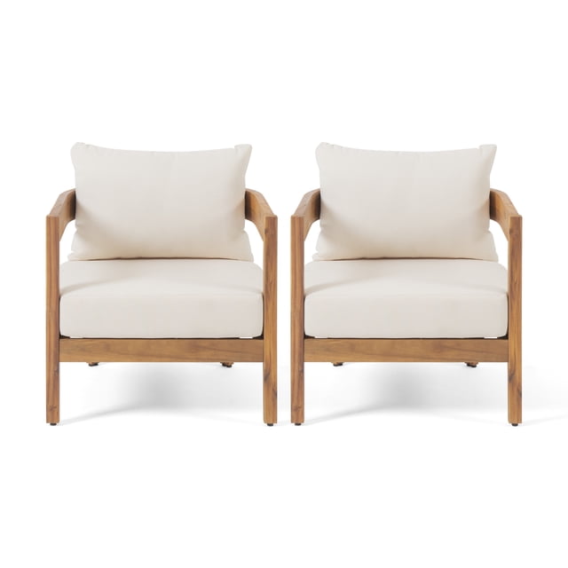 GDF Studio Outdoor Acacia Wood Club Chairs with Cushions, Set of 2 ...