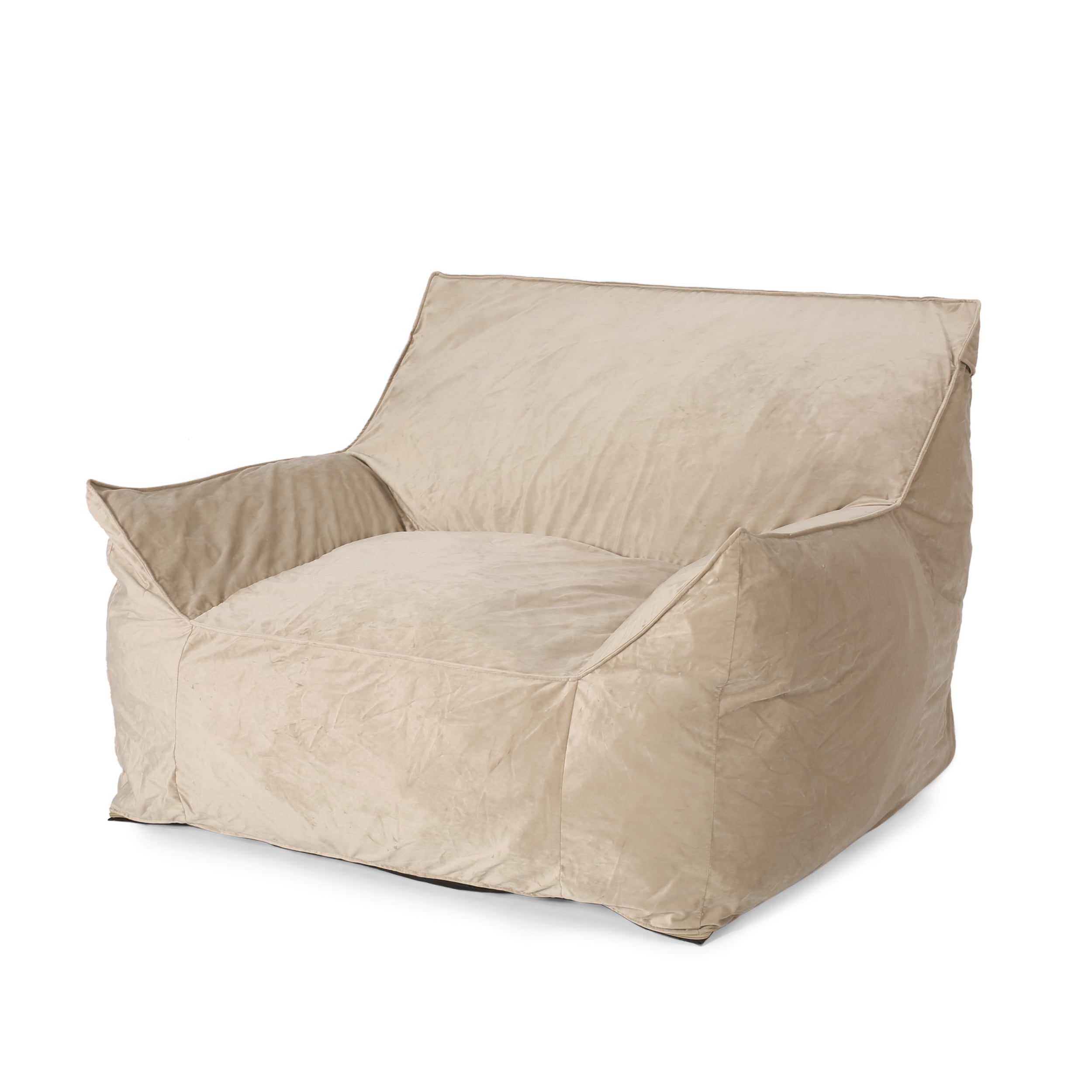 GDF Studio Calef Modern Velveteen Bean Bag Chair with Armrests, Taupe ...