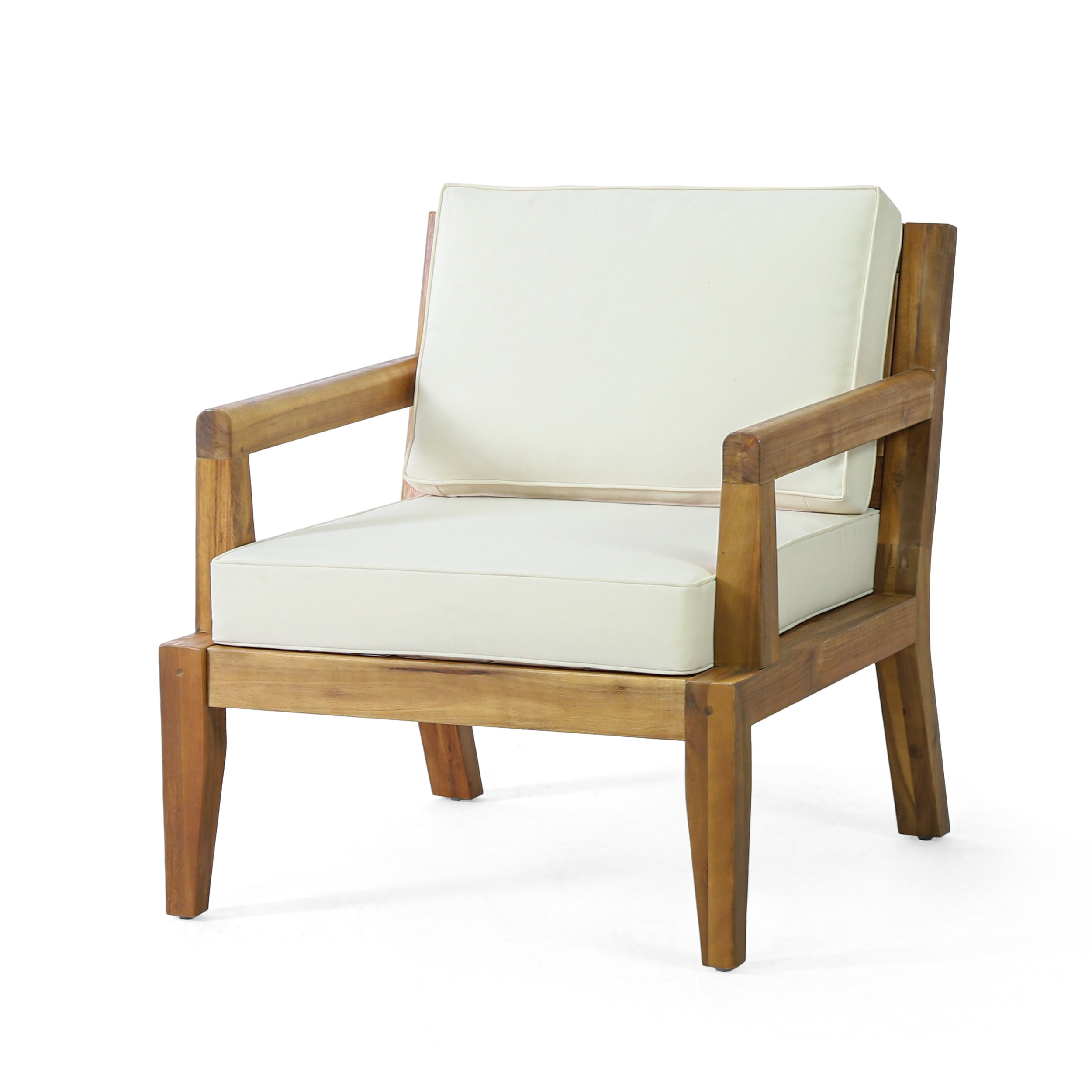 GDF Studio Camak Outdoor Acacia Wood Club Chair with Cushions, Teak and ...