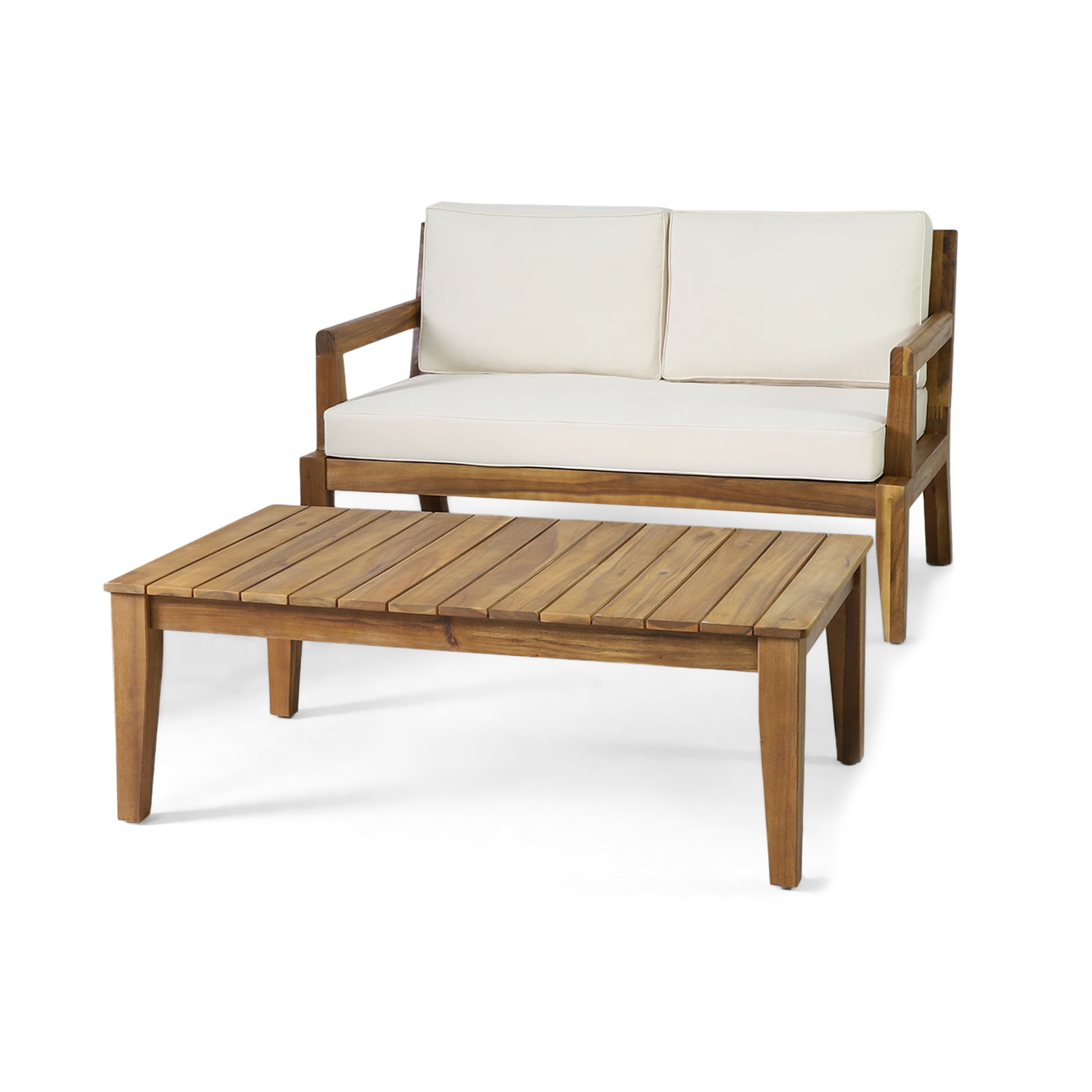 GDF Studio Camak Outdoor Acacia Wood Loveseat and Coffee Table Set ...
