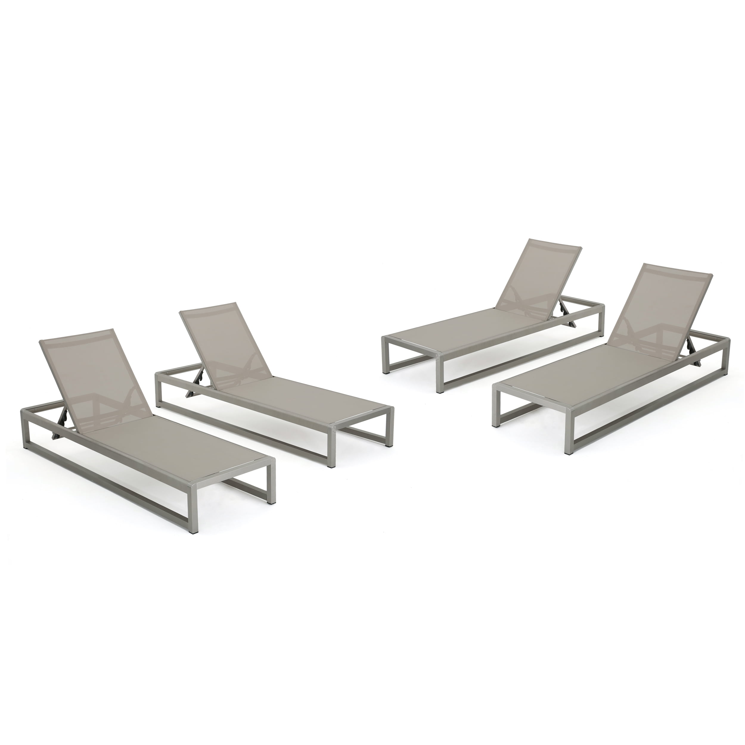 GDF Studio Camdyn Outdoor Mesh and Aluminum Adjustable Chaise Lounges ...