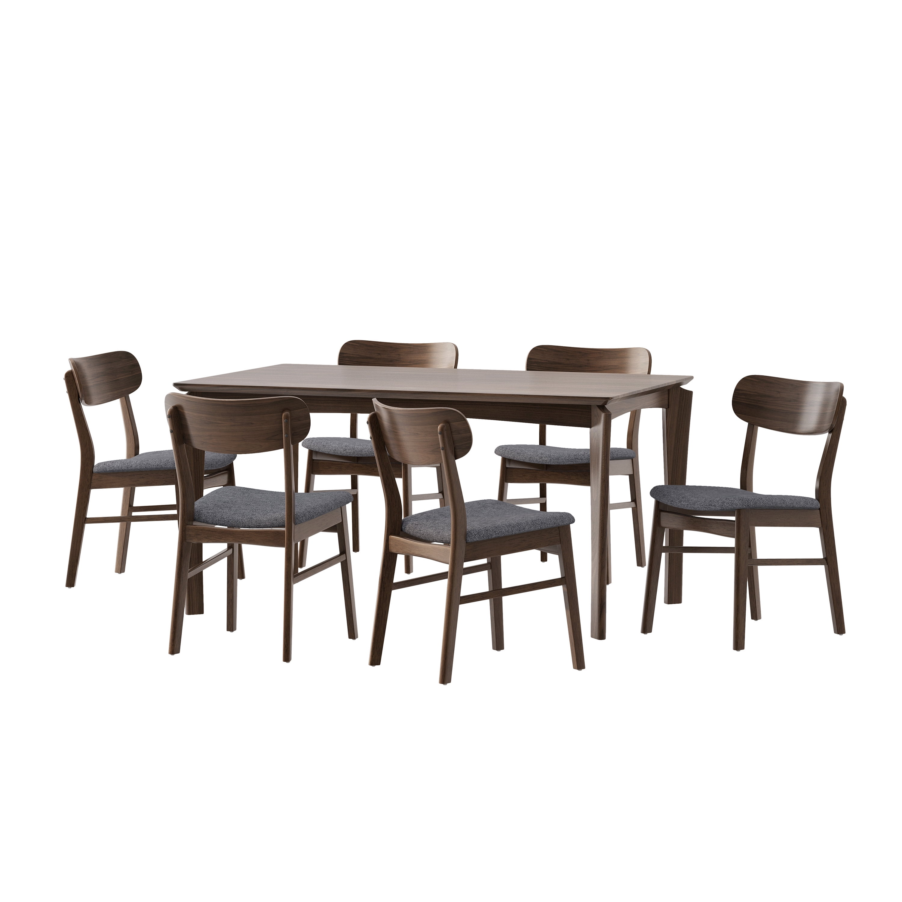 GDF Studio Carmody Wood and Fabric 7 Piece Dining Set, Walnut, Dark ...
