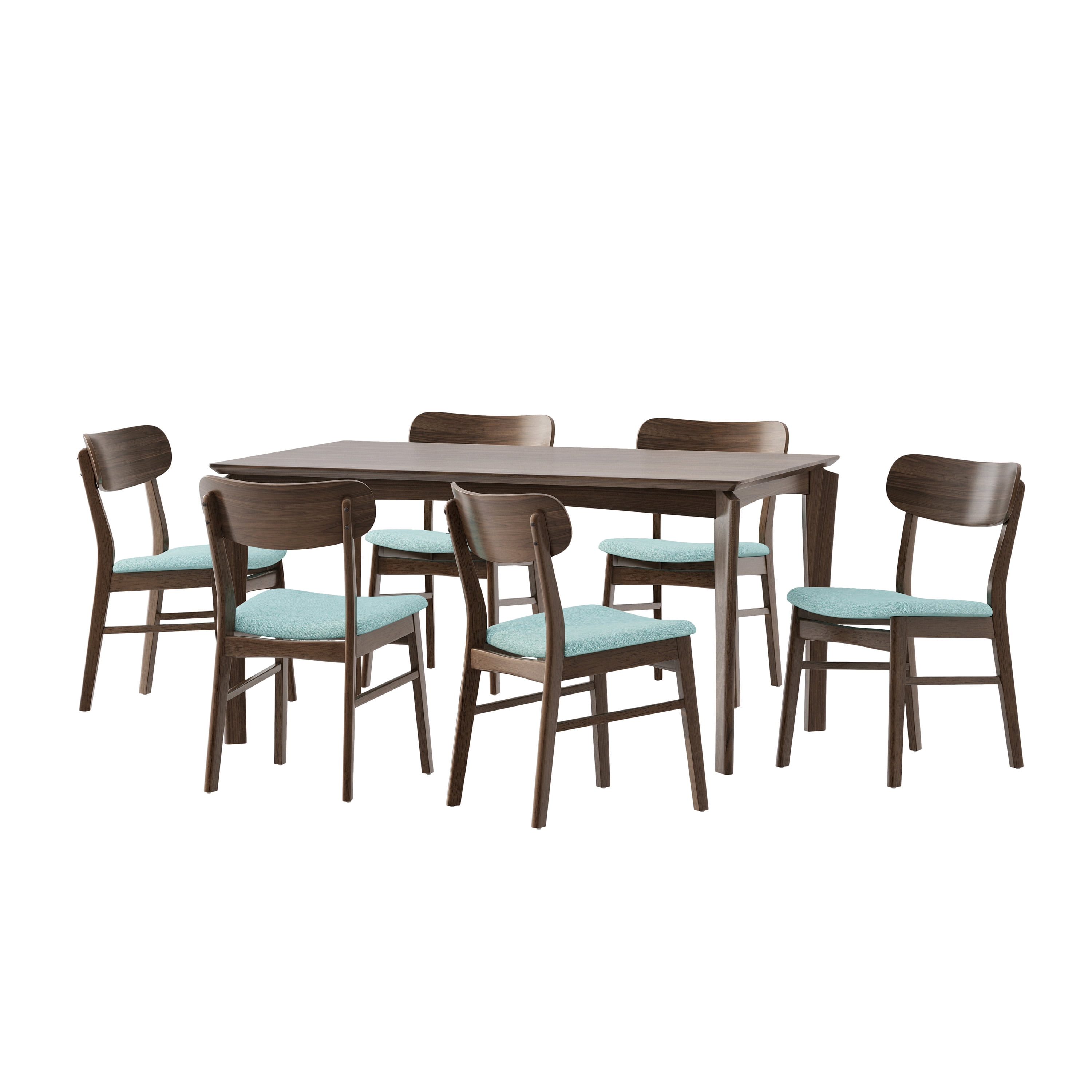GDF Studio Carmody Wood and Fabric 7 Piece Dining Set, Walnut, Mint ...