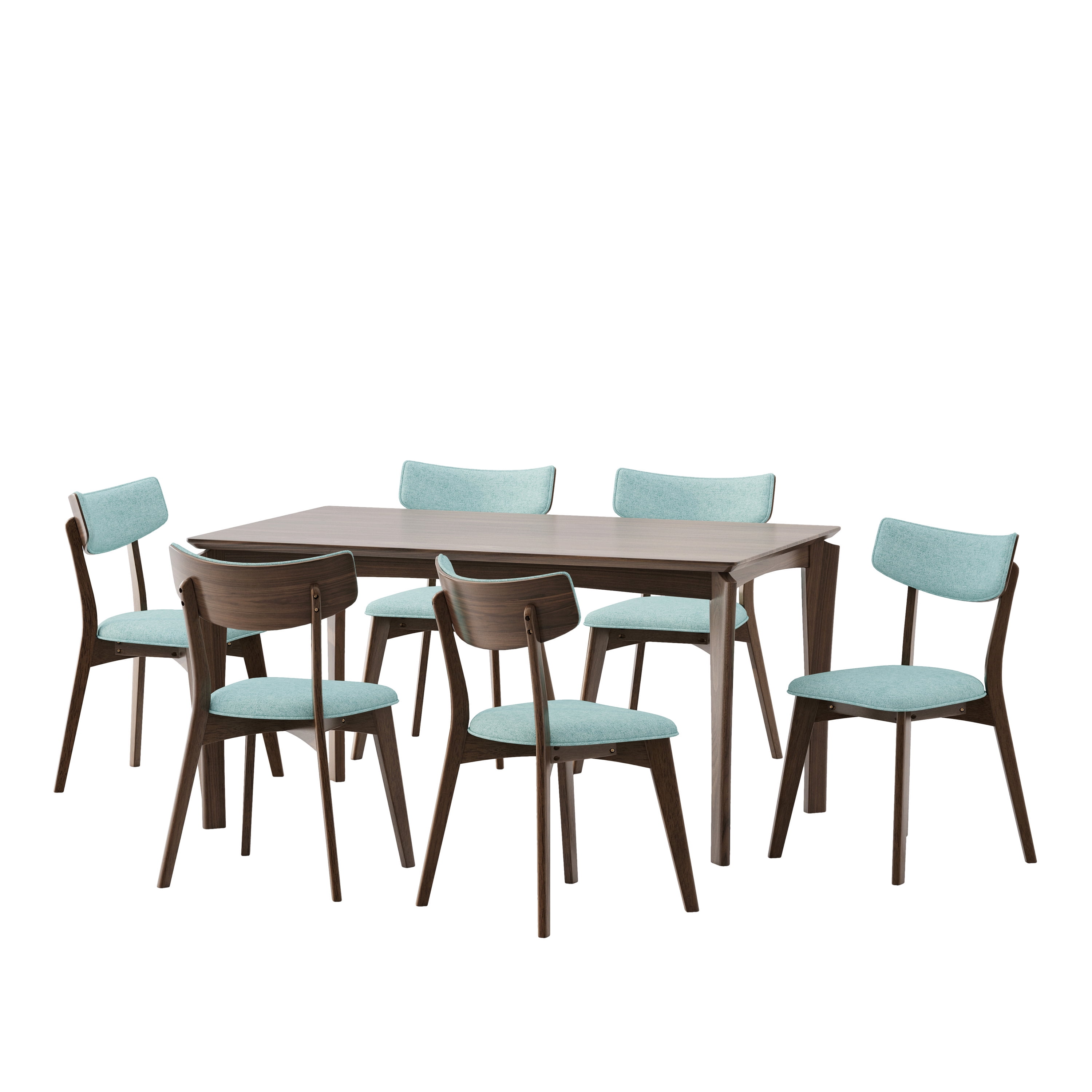 GDF Studio Carnelian Wood and Fabric 7 Piece Dining Set, Walnut, Mint ...