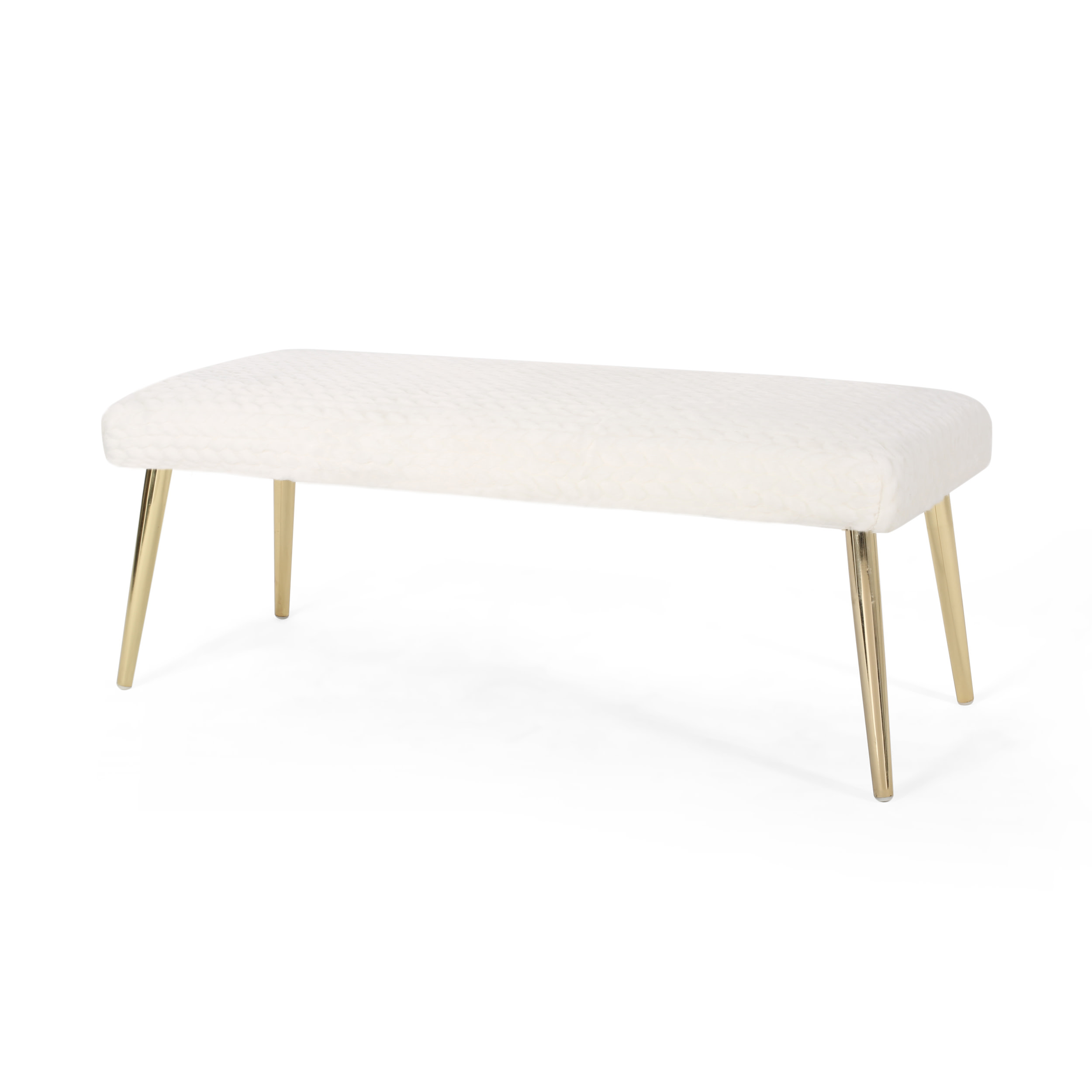 GDF Studio Carnellon Modern Glam Patterned Faux Fur Bench, White and ...