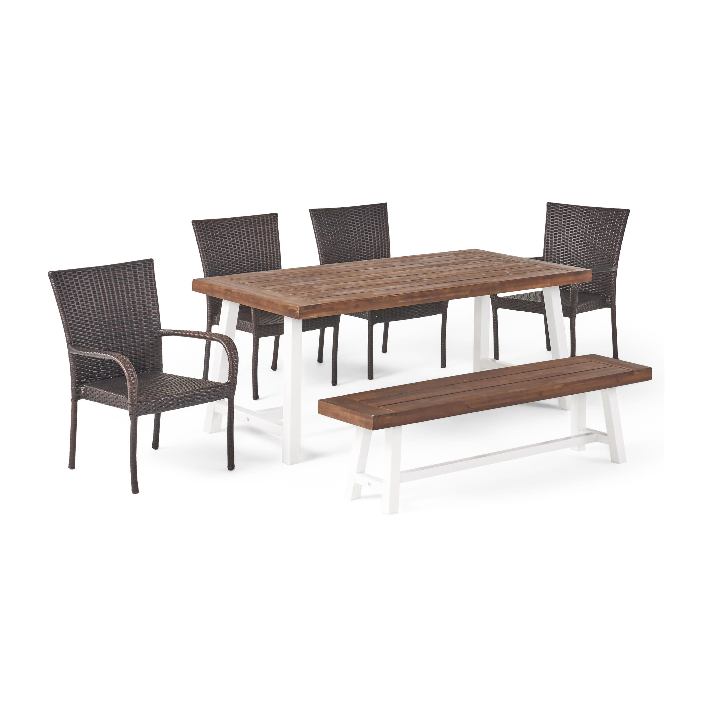 GDF Studio Carol Outdoor Acacia Wood and Wicker 6 Piece Dining Set ...