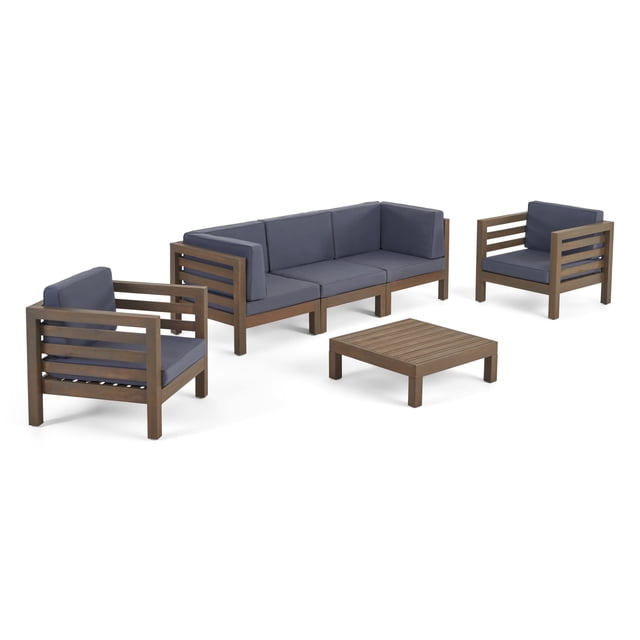 GDF Studio Cascada Outdoor Acacia Wood 5 Seater Sofa and Club Chair ...
