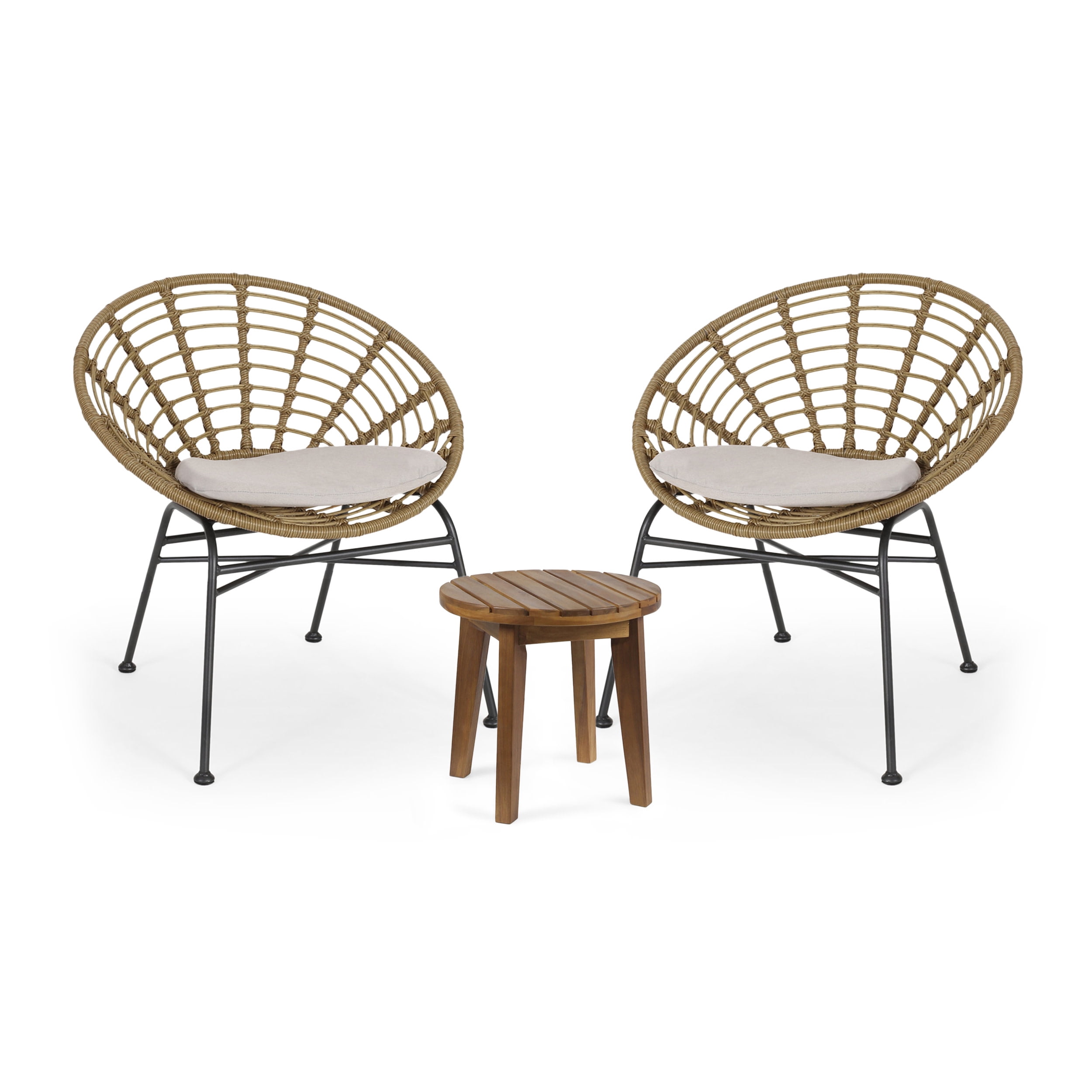 GDF Studio Castano Outdoor Wicker and Acacia Wood 3 Piece Chat Set ...