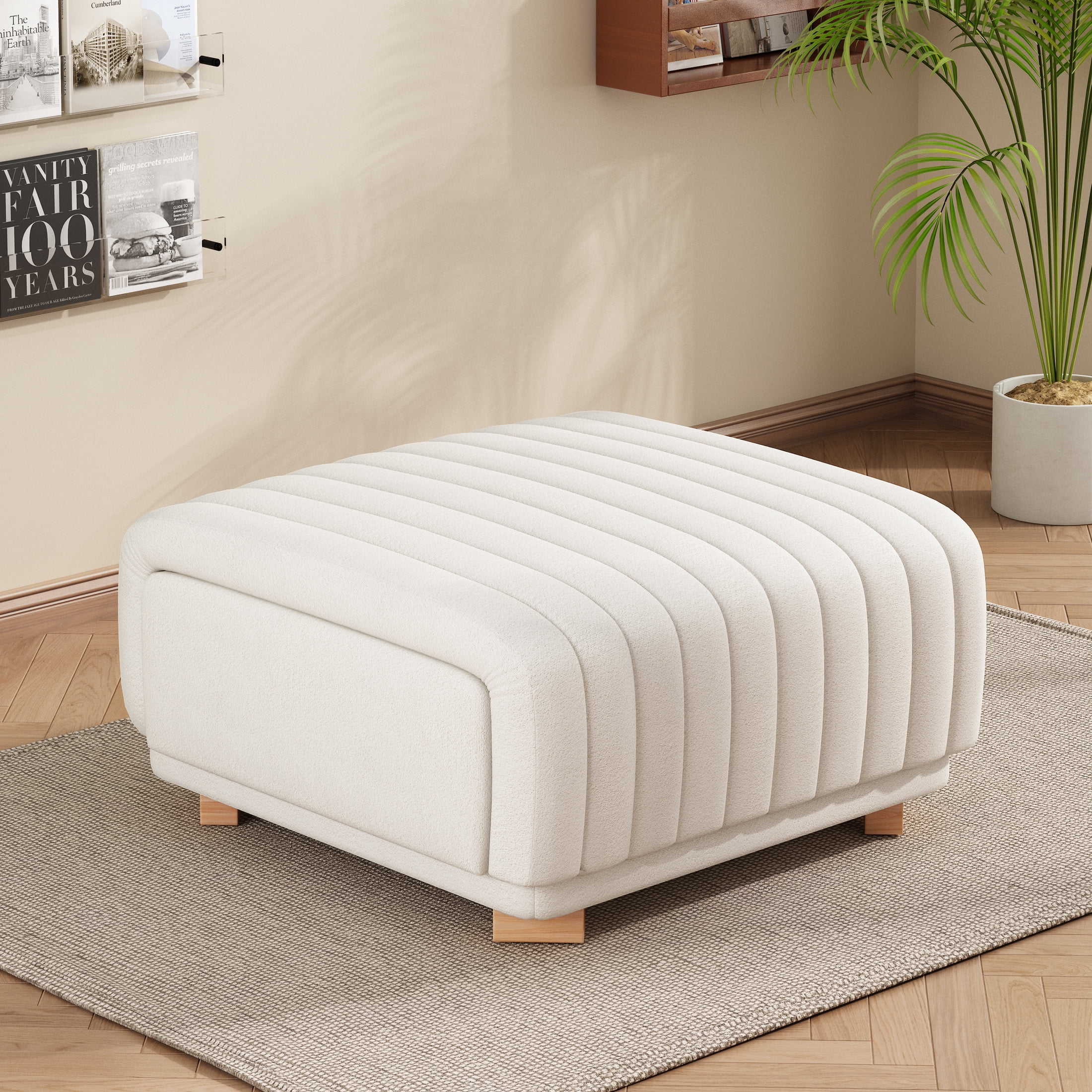 GDF Studio Chenille Upholstered Ottoman with 2 Storage Drawers, Wood ...
