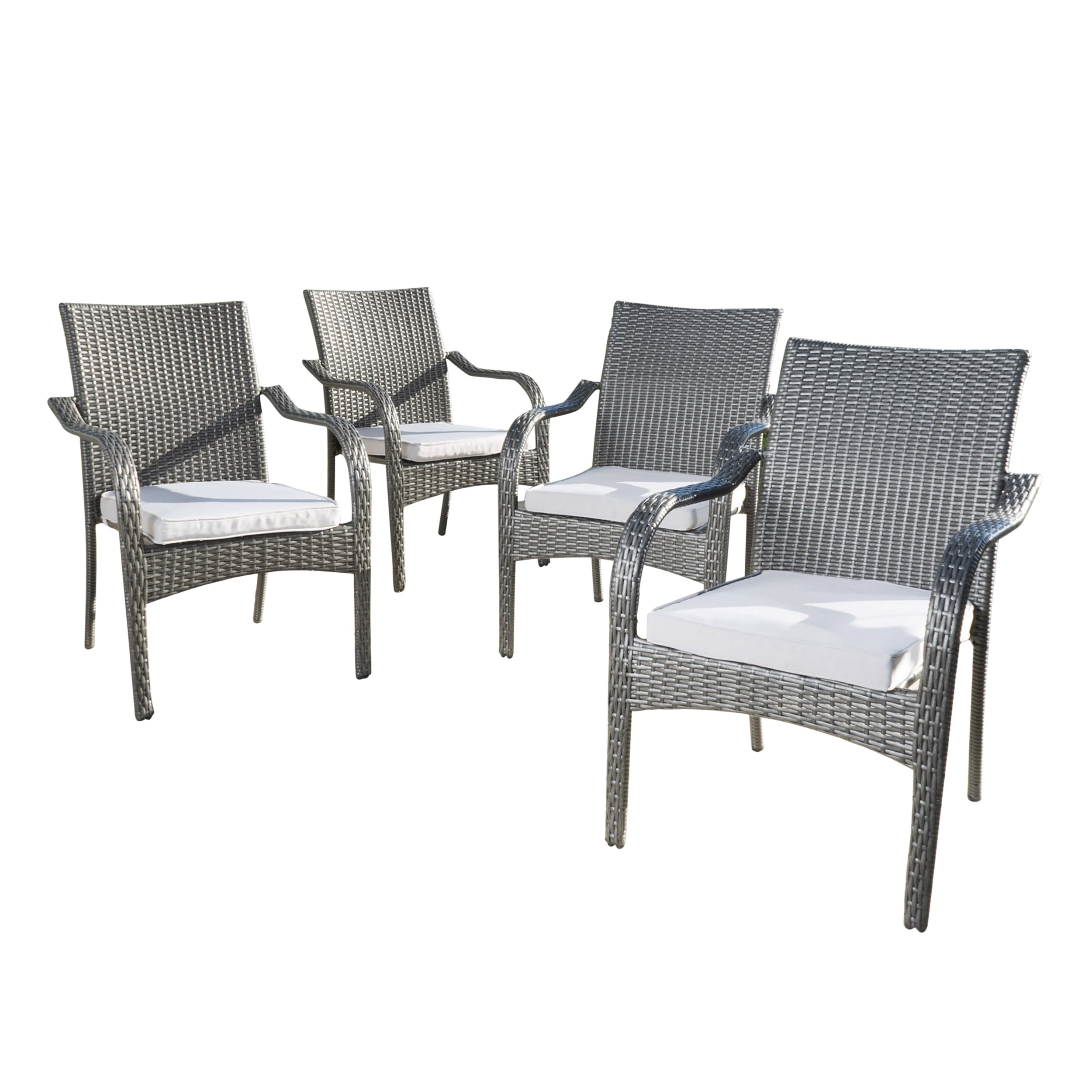 GDF Studio Cinque Terre Wicker Stacking Chairs, Set of 4, Grey/ Silver ...