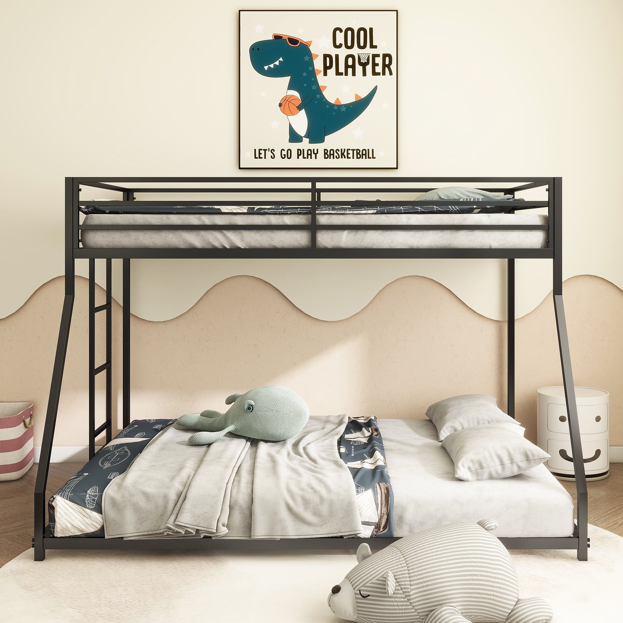 Twin Over Full Size Metal Frame Bunk Bed with Ladder, Black - Walmart.com