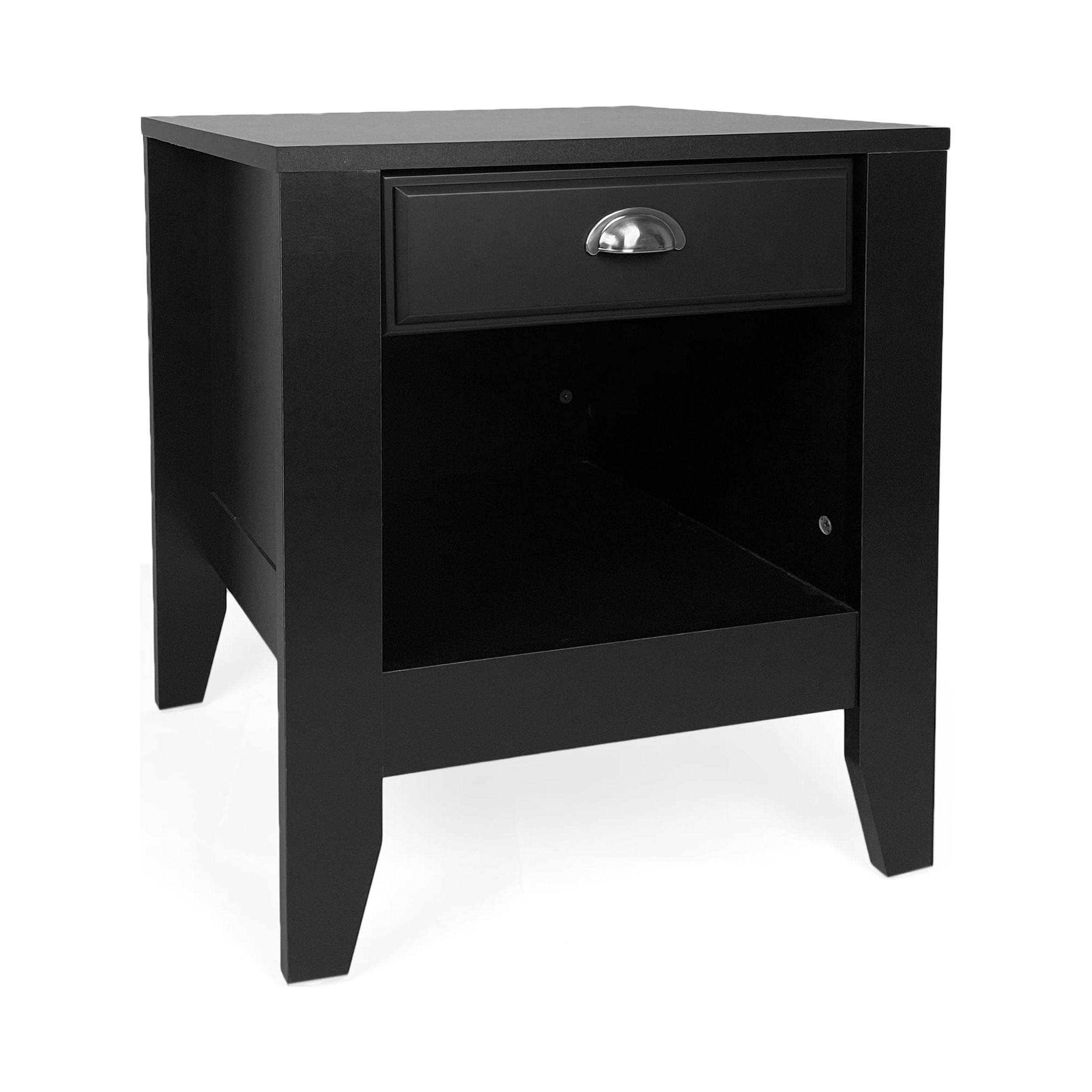 GDF Studio Cleary Contemporary Faux Wood Nightstand with Drawer, Black ...
