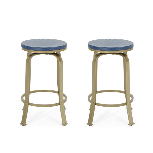 GDF Studio Comet Modern Industrial Iron 25.5 Inch Backless Swivel Counter Stools, Set of 2, Blue ...