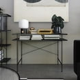 GDF Studio Computer Desk with Fluted Glass Desktop, Metal Frame, Black ...