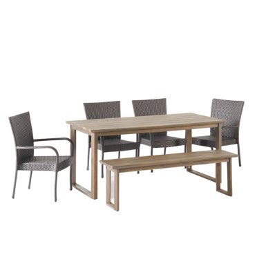 GDF Studio Sloane Outdoor Wicker and Acacia Wood 5 Piece Dining Set ...